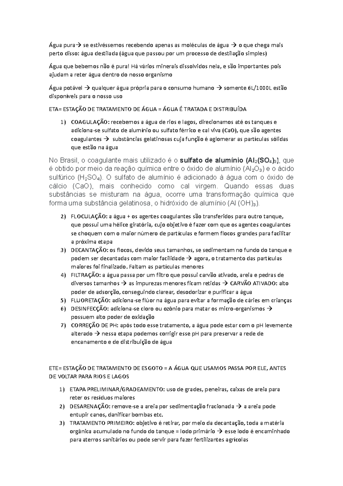 ETA e ETE quimica - resumo sobre estações de tratamento - Água pura se ...
