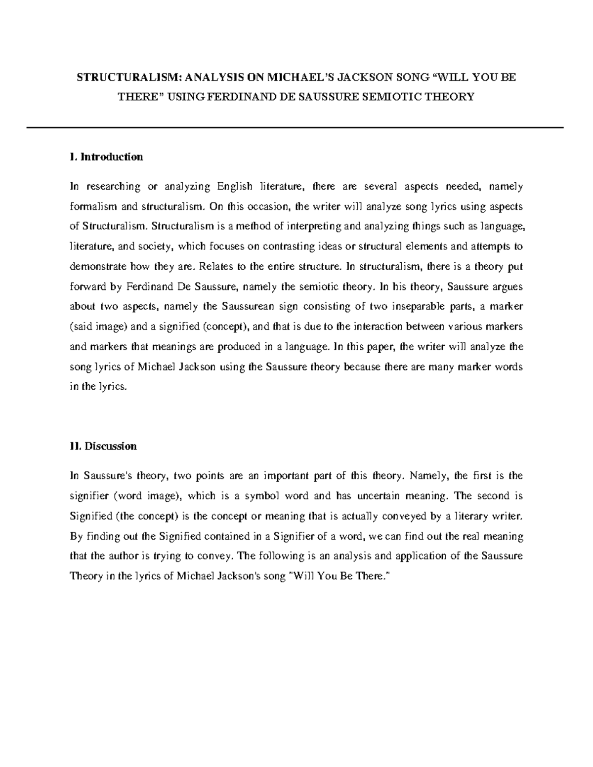 Structuralism Analysis ON Michael’S Jackson SONG “WILL YOU BE There ...