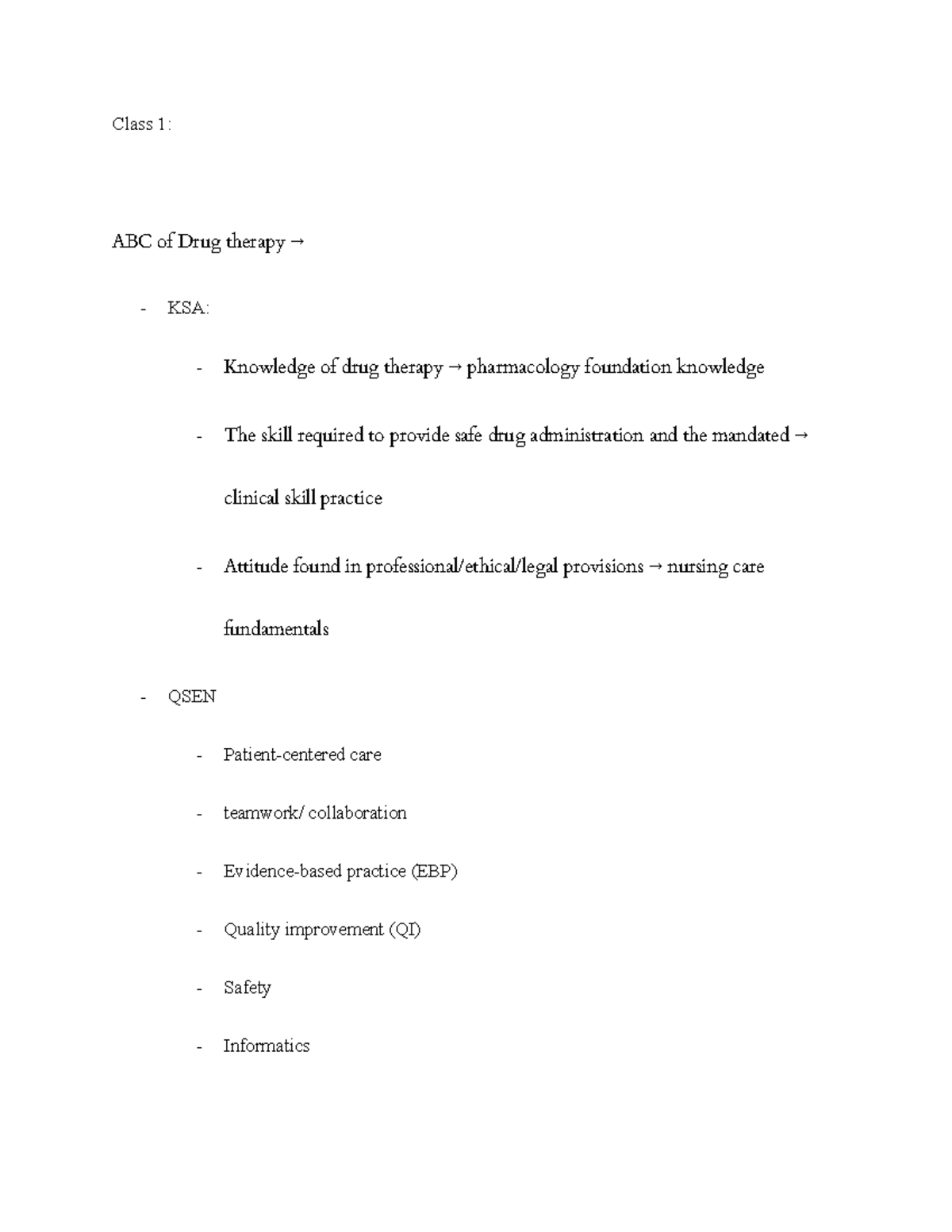 Pharm Compiled Class Notes 1.docx - Class 1: ABC of Drug therapy → KSA ...