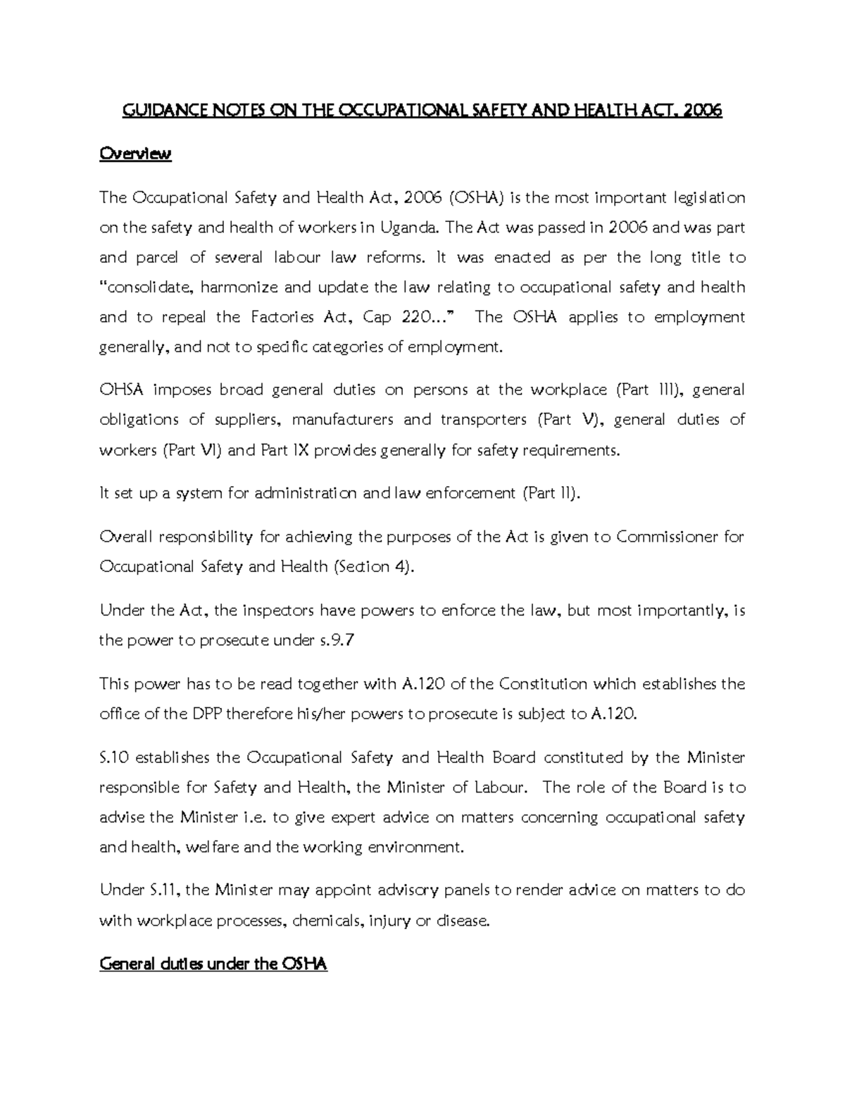 Guidance Notes ON THE Occupational Safety AND Health ACT - GUIDANCE ...