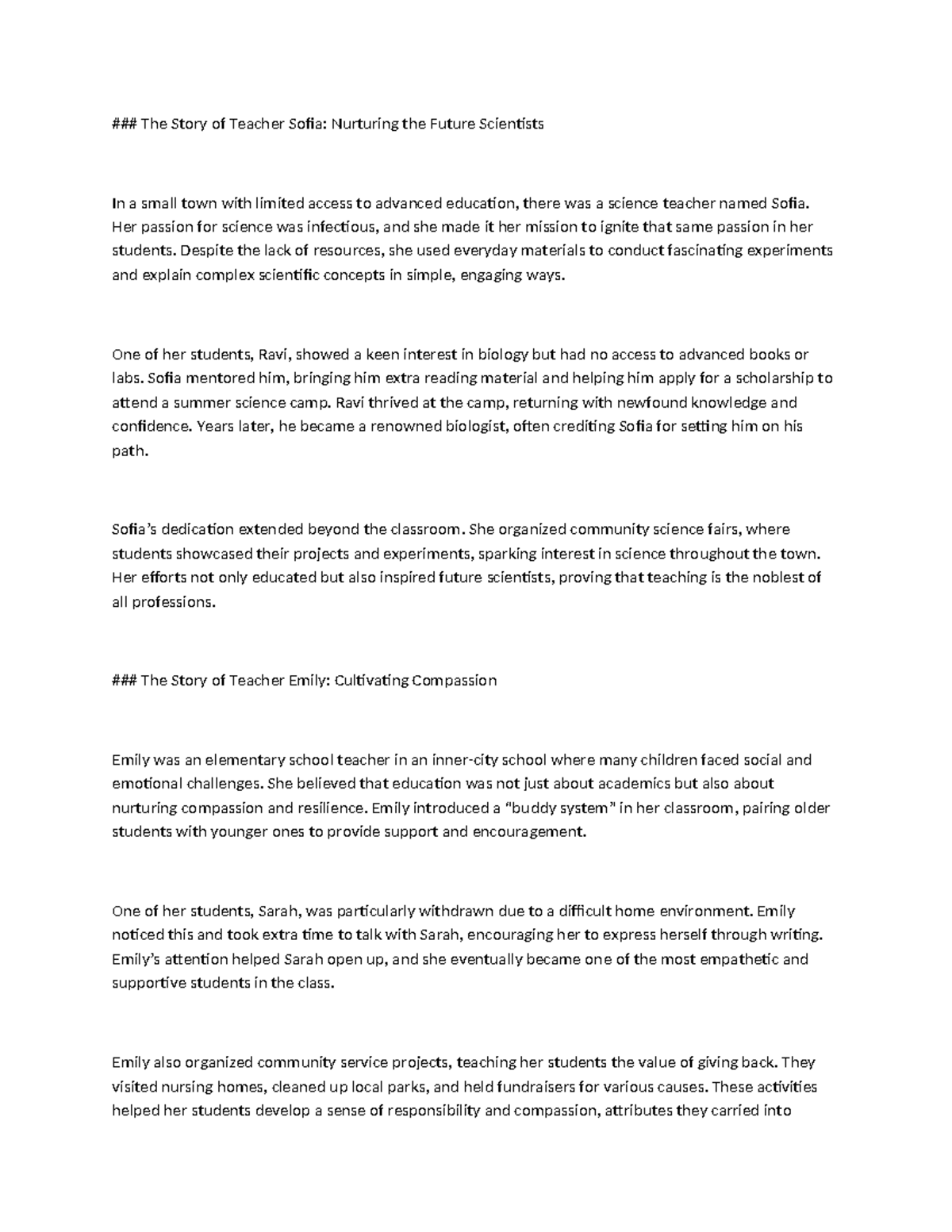 The Story of Te - The Story of Teacher Sofia: Nurturing the Future ...