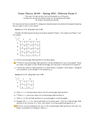 ECON451 PS3 - economics 451 ps3 - Game Theory 45100 – Spring 2021: Problem Set 3 For the parts ...