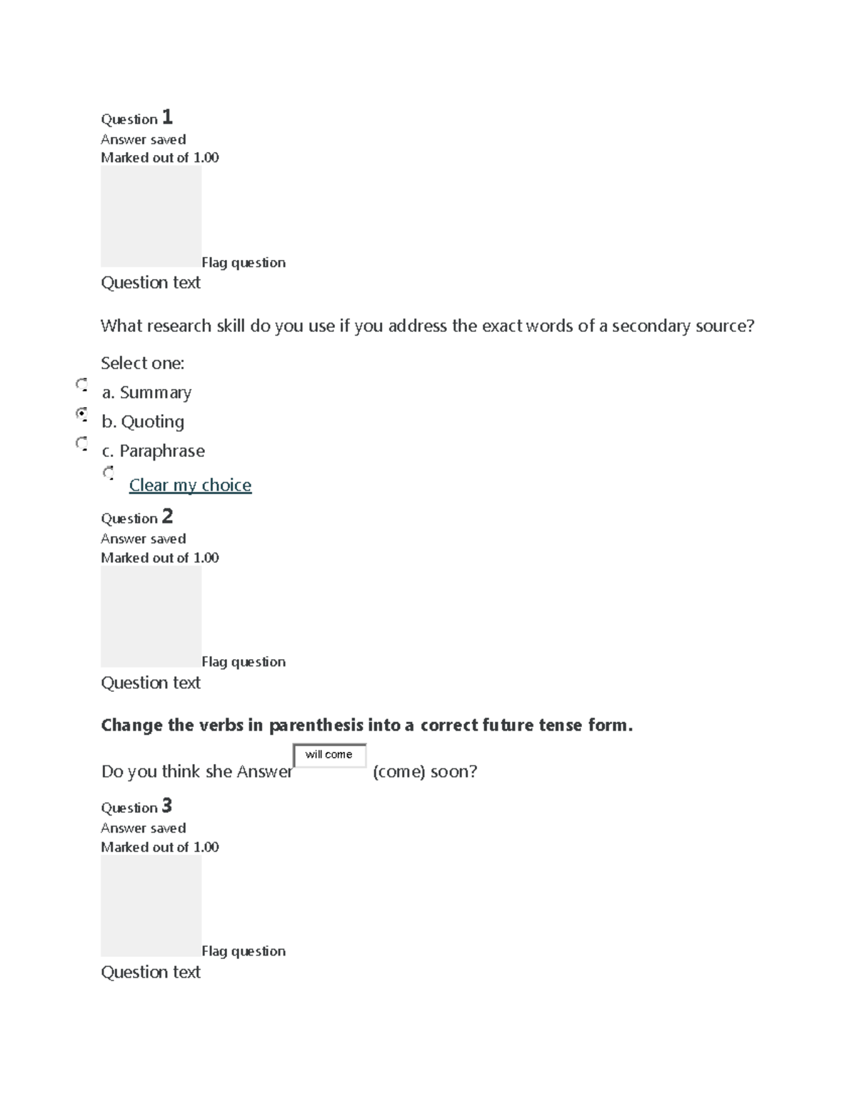 Pdfcoffee - hello - Question 1 Answer saved Marked out of 1. Flag question Question text What ...