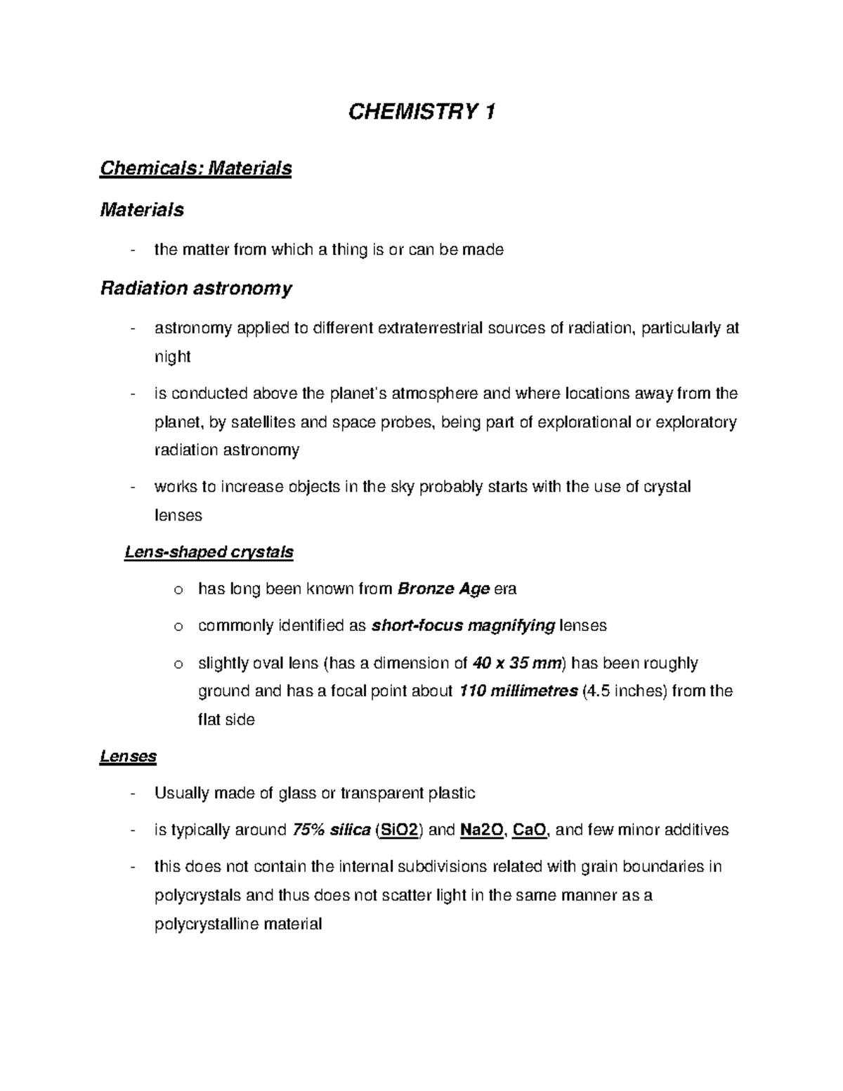Chemicals: Materials - CHEMISTRY 1 Chemicals: Materials Materials the ...
