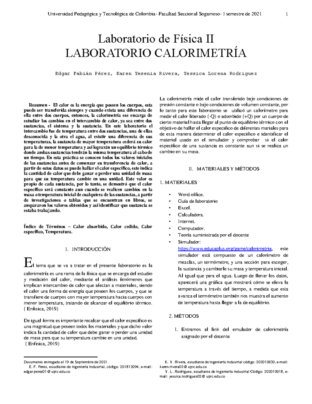 Laboratorio Calorimetría - Resumen - El calor es la energía que poseen ...