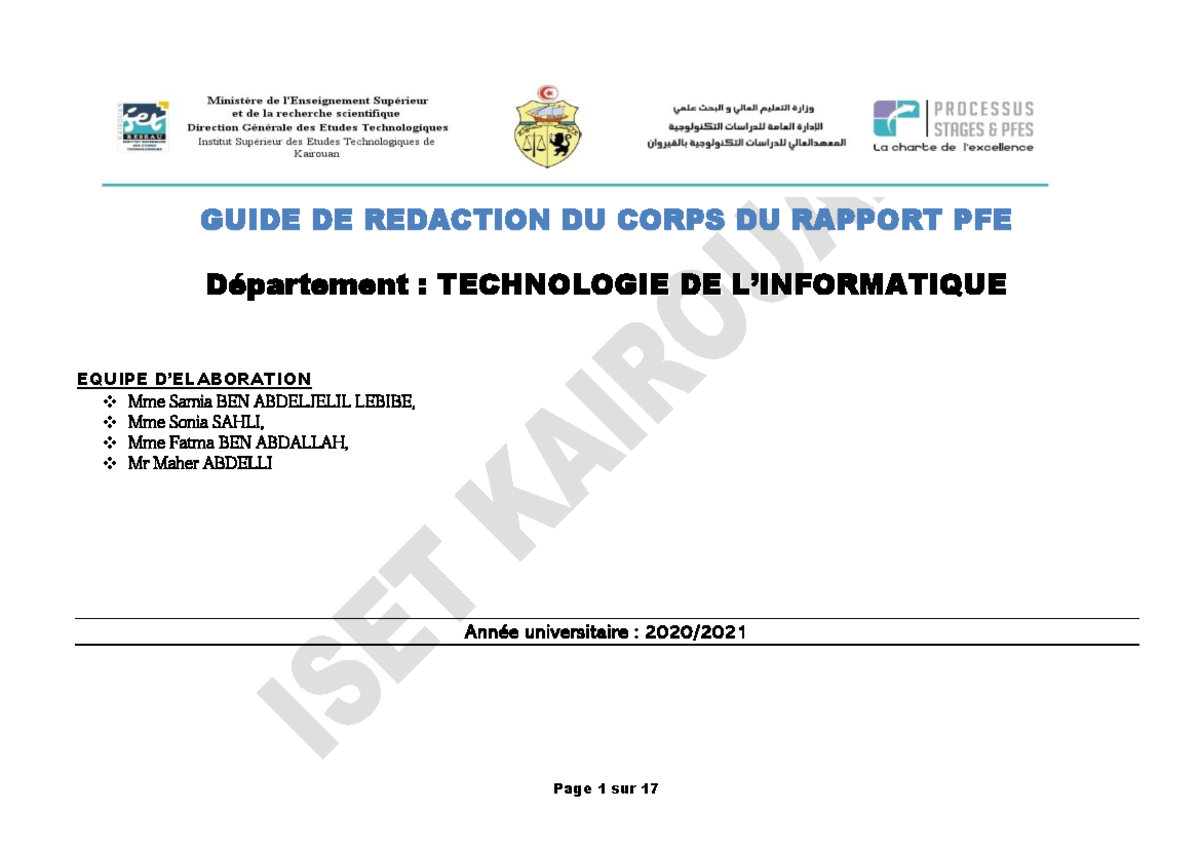 Modele Rapport PFE TI 2020 2021 - GUIDE DE REDACTION DU CORPS DU ...