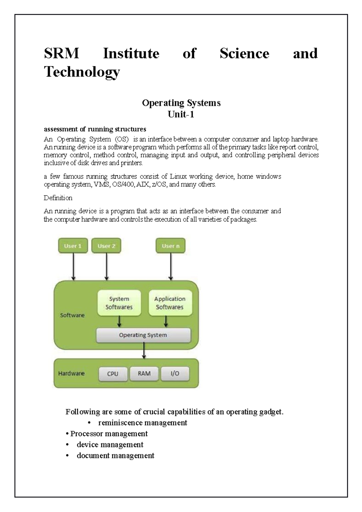 Opeating system 1 - Lecture notes 3 - SRM Institute of Science and ...