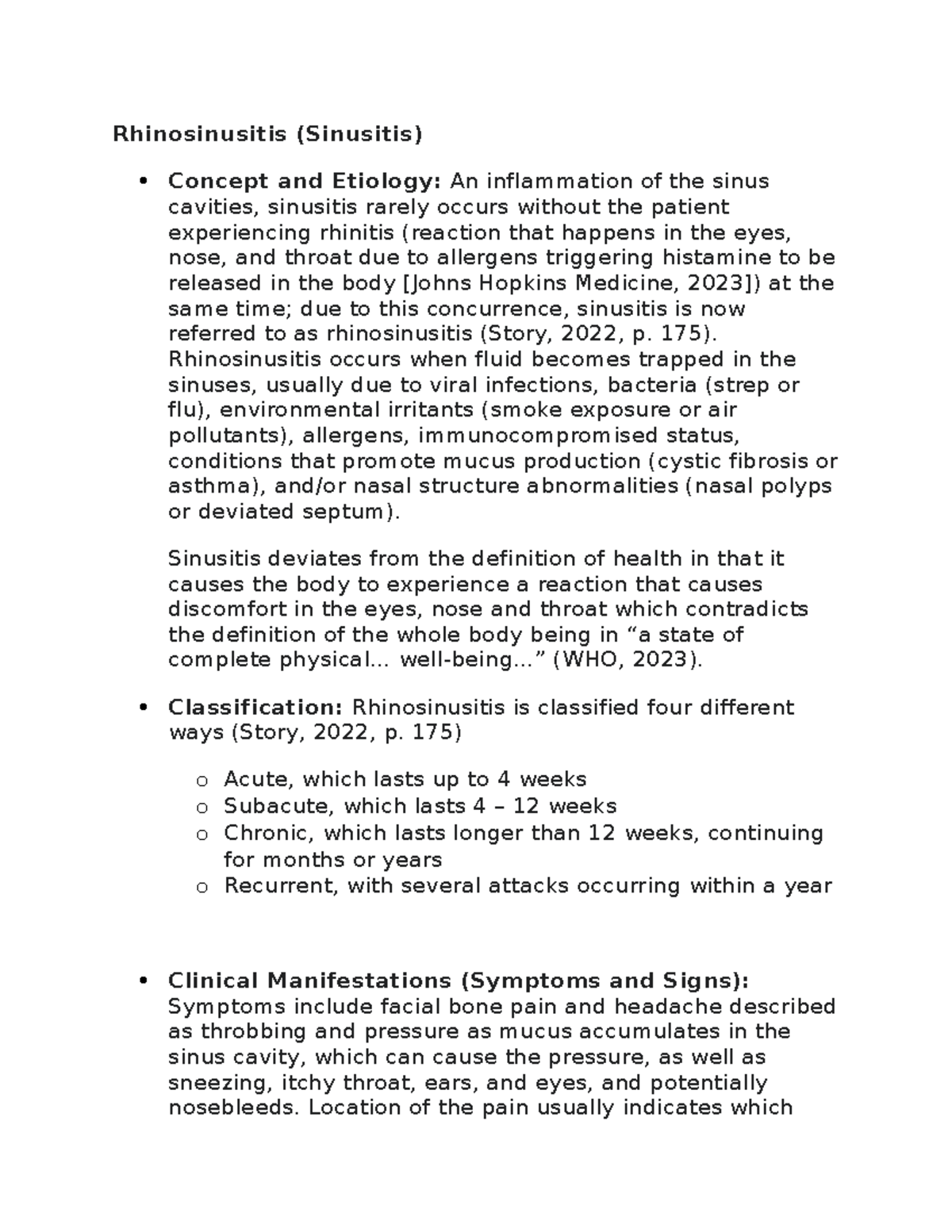 IHP 310 Module 3-2 Discussion Respiratory Disorders - Sinusitis ...