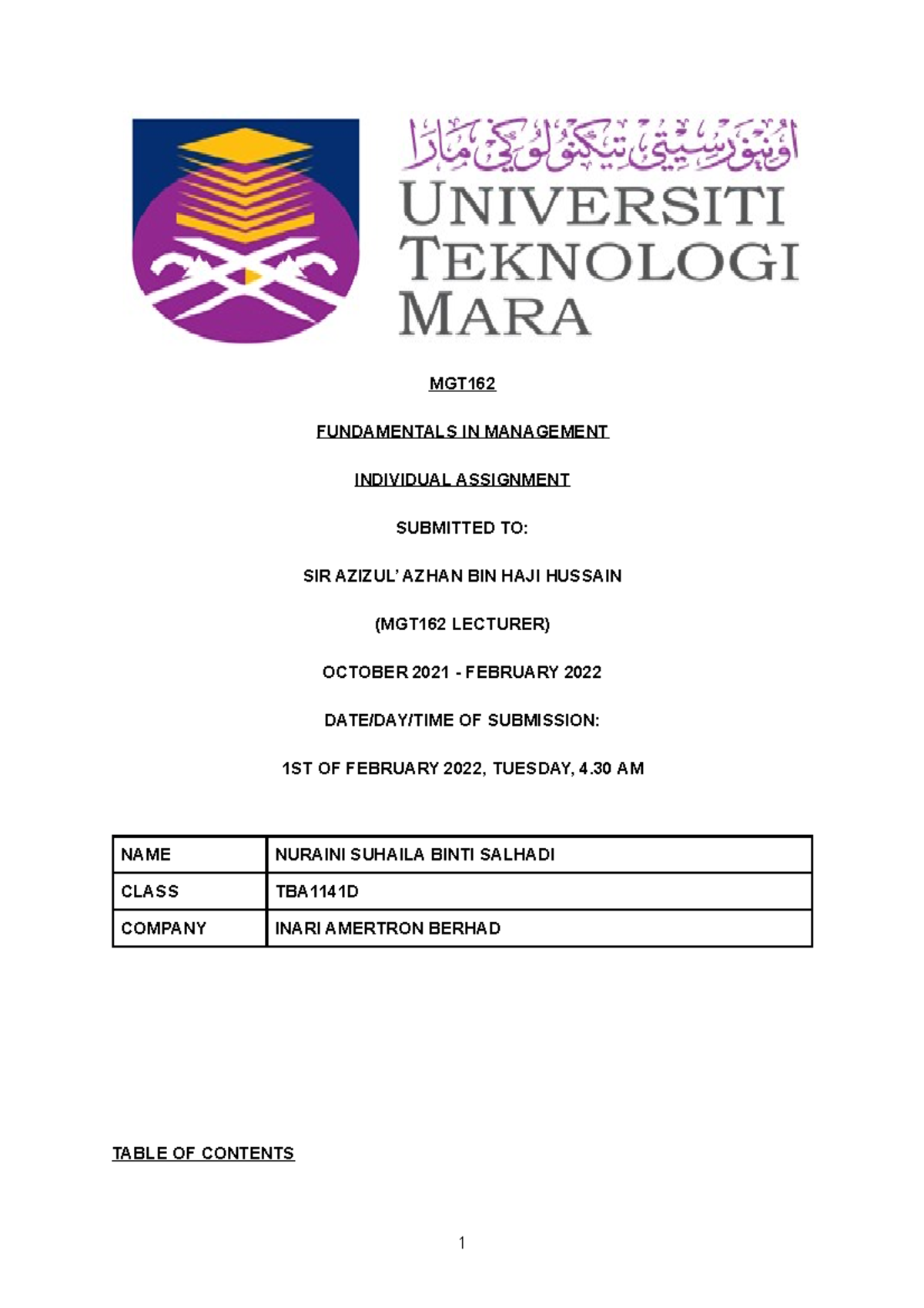 MGT162: Inari Amertron Berhad - MGT FUNDAMENTALS IN MANAGEMENT ...