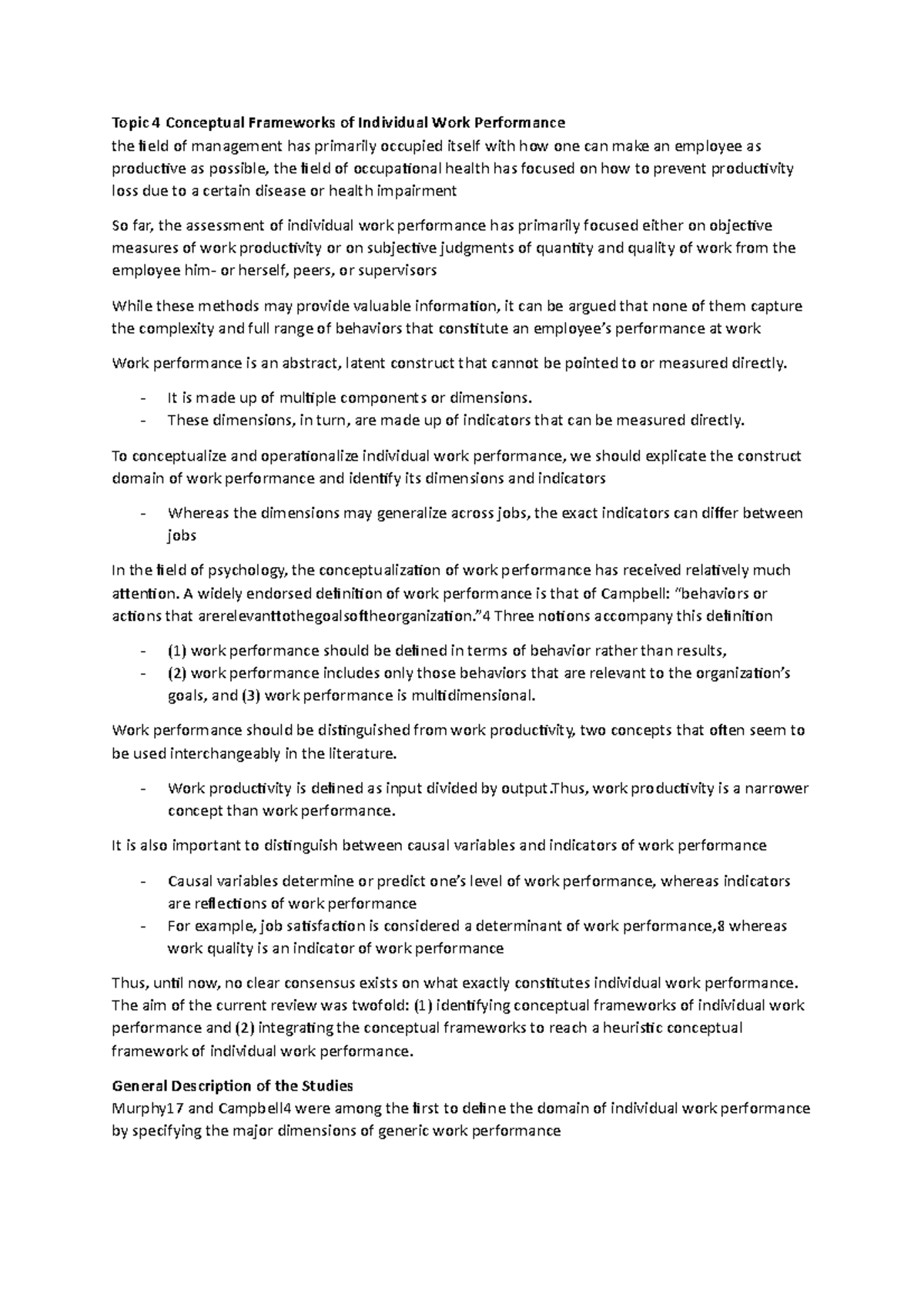 Topic 4 Conceptual Frameworks of Individual Work Performance F - It is ...