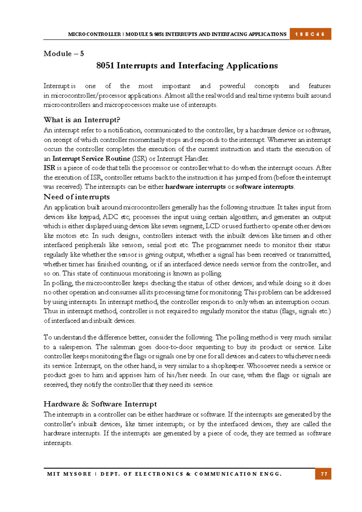 Module 5- 8051 Interrupts AND Interfacing Applications Updated - MICROCONTROLLER | MODULE 5: ...