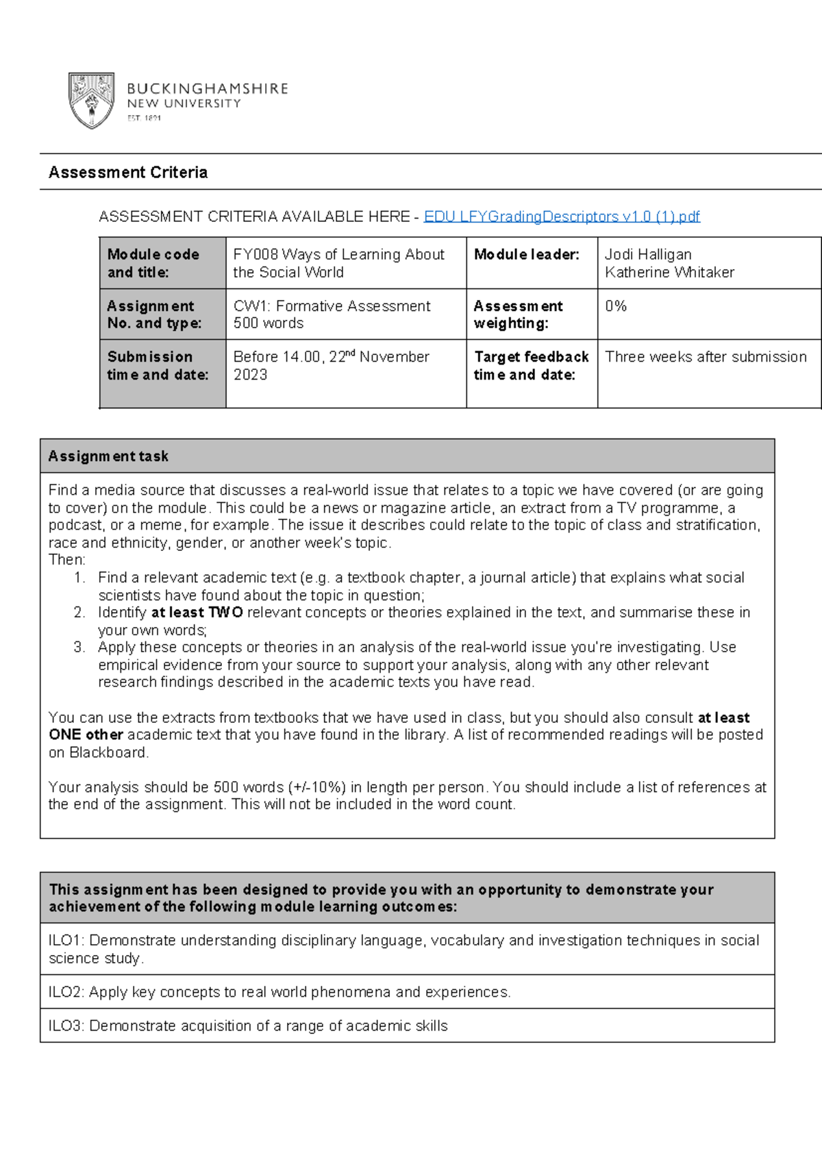 Formative Assignment Brief 23 - Assessment Criteria ASSESSMENT CRITERIA ...