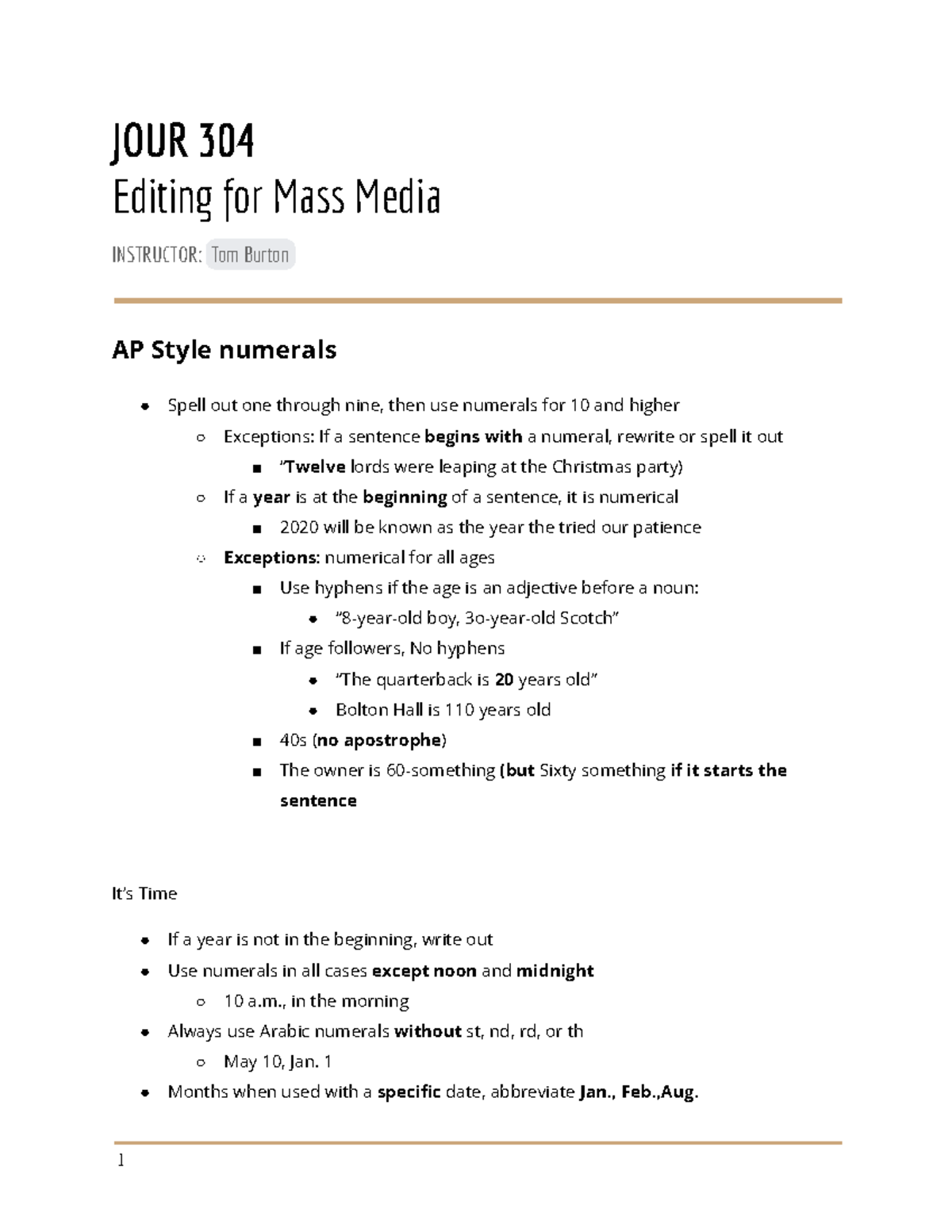 AP Style Numerals - Professor: Tom Burton Editing for Mass Media (Week ...