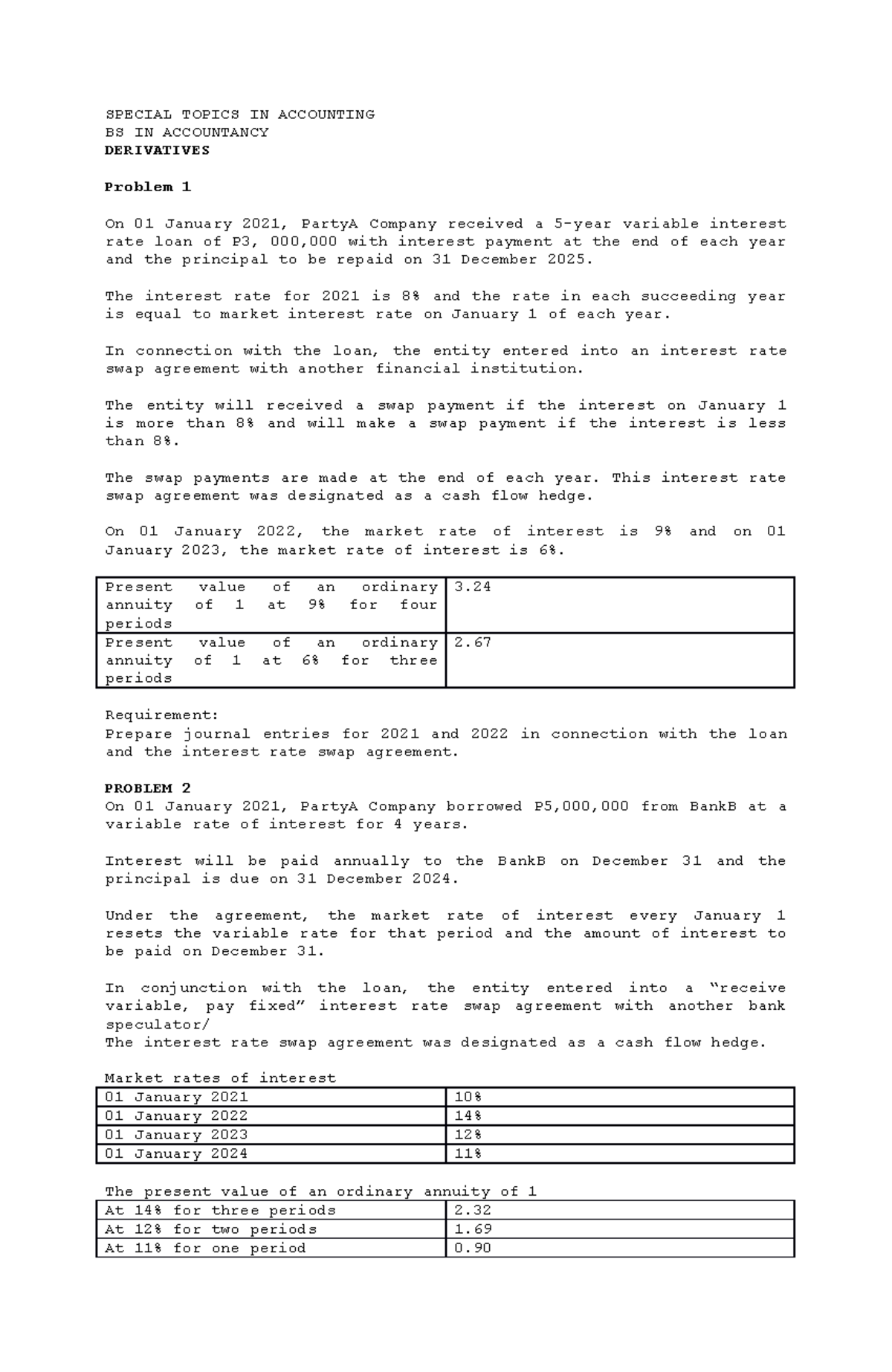 Problem- Solving - practice sets - SPECIAL TOPICS IN ACCOUNTING BS IN ...