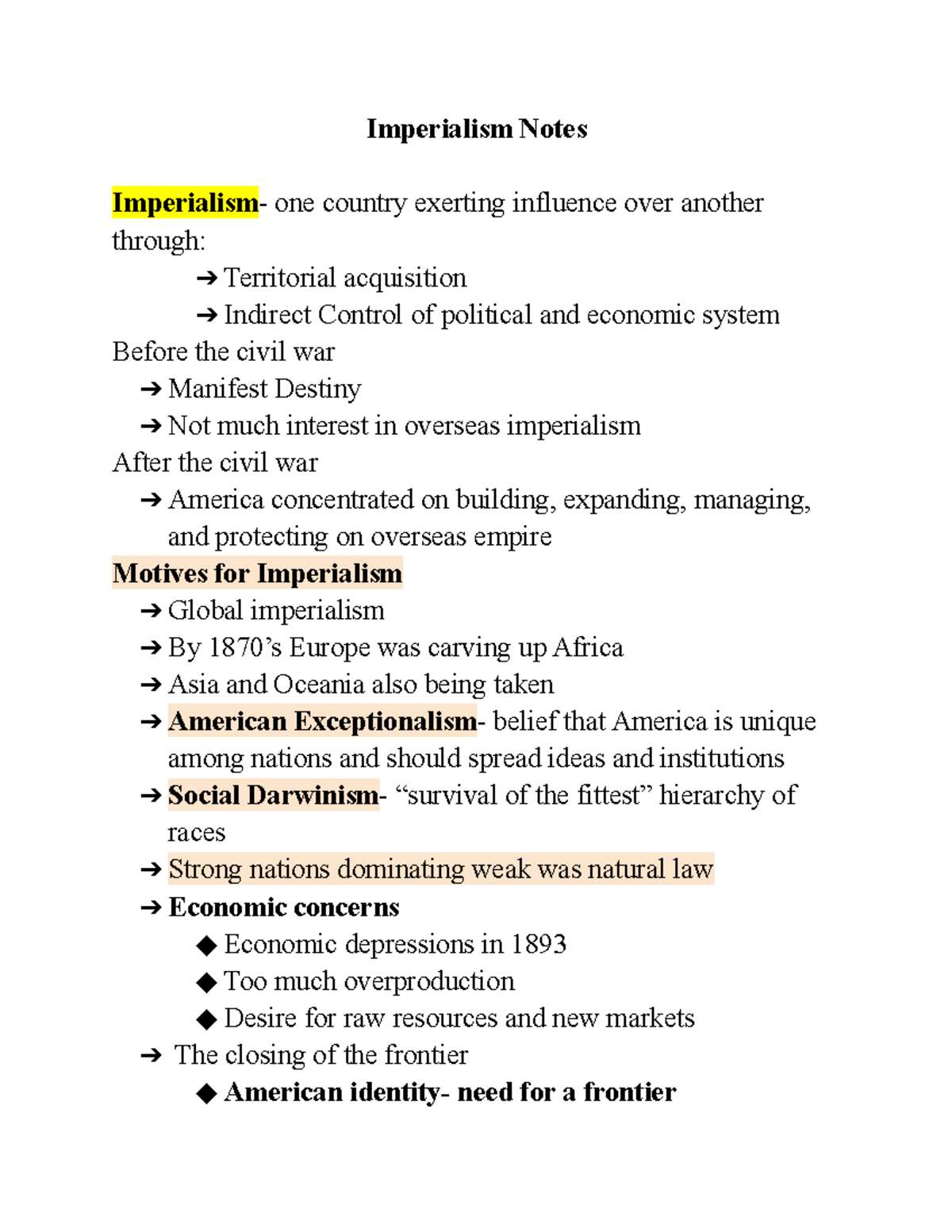 Imperialism Notes-Saunders - Imperialism Notes Imperialism- one country ...