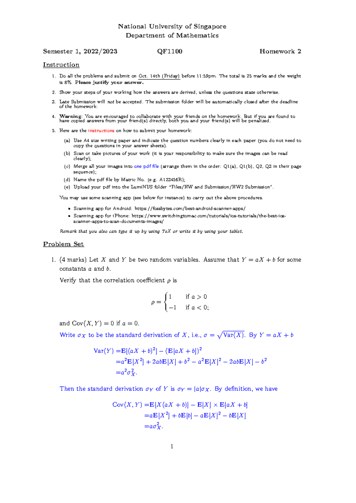 HW-2-solution - HW2 - National University of Singapore Department of Mathematics Semester 1 ...
