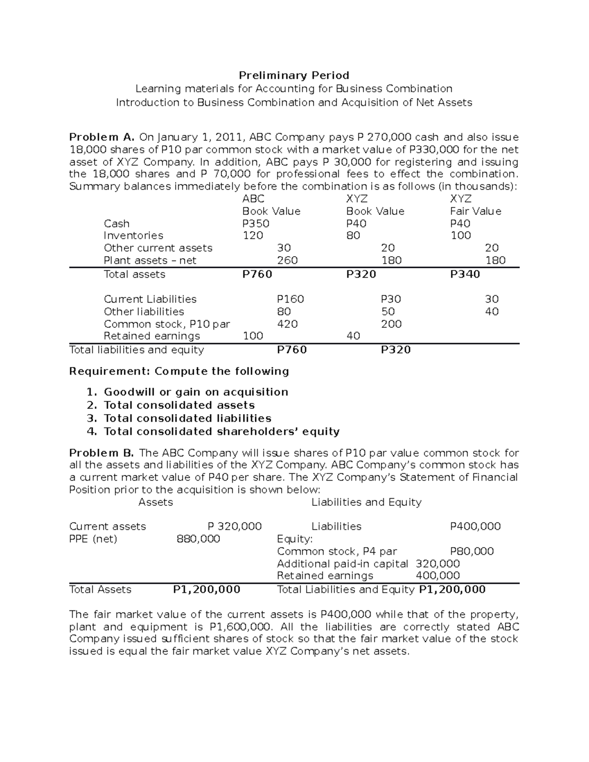 Accounting for business combination - Preliminary Period Learning ...