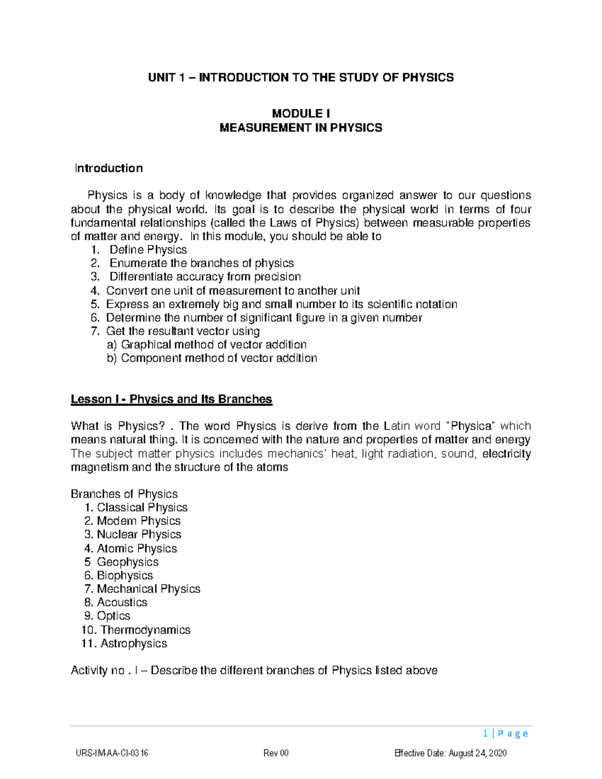 GP Module-1-1 - 1 | P a g e UNIT 1 – INTRODUCTION TO THE STUDY OF ...