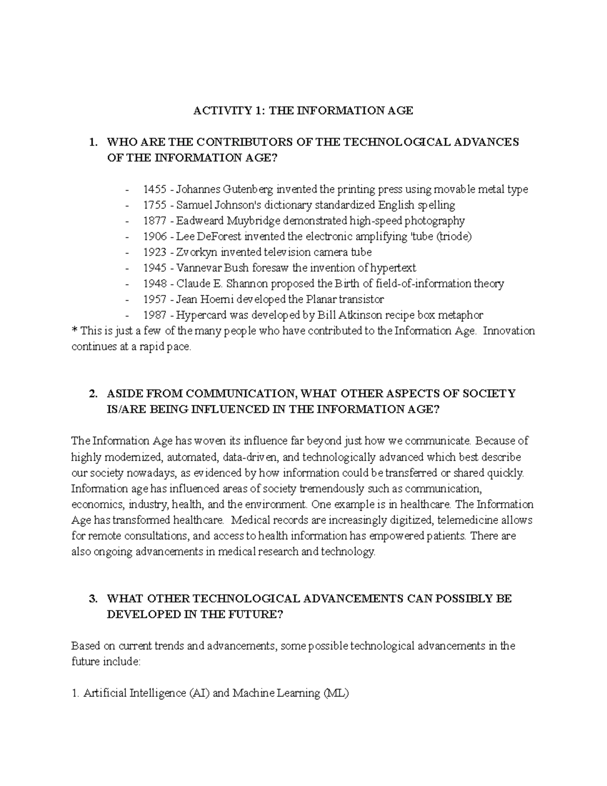 ACT. 1 - Information AGE - ACTIVITY 1: THE INFORMATION AGE 1. WHO ARE ...