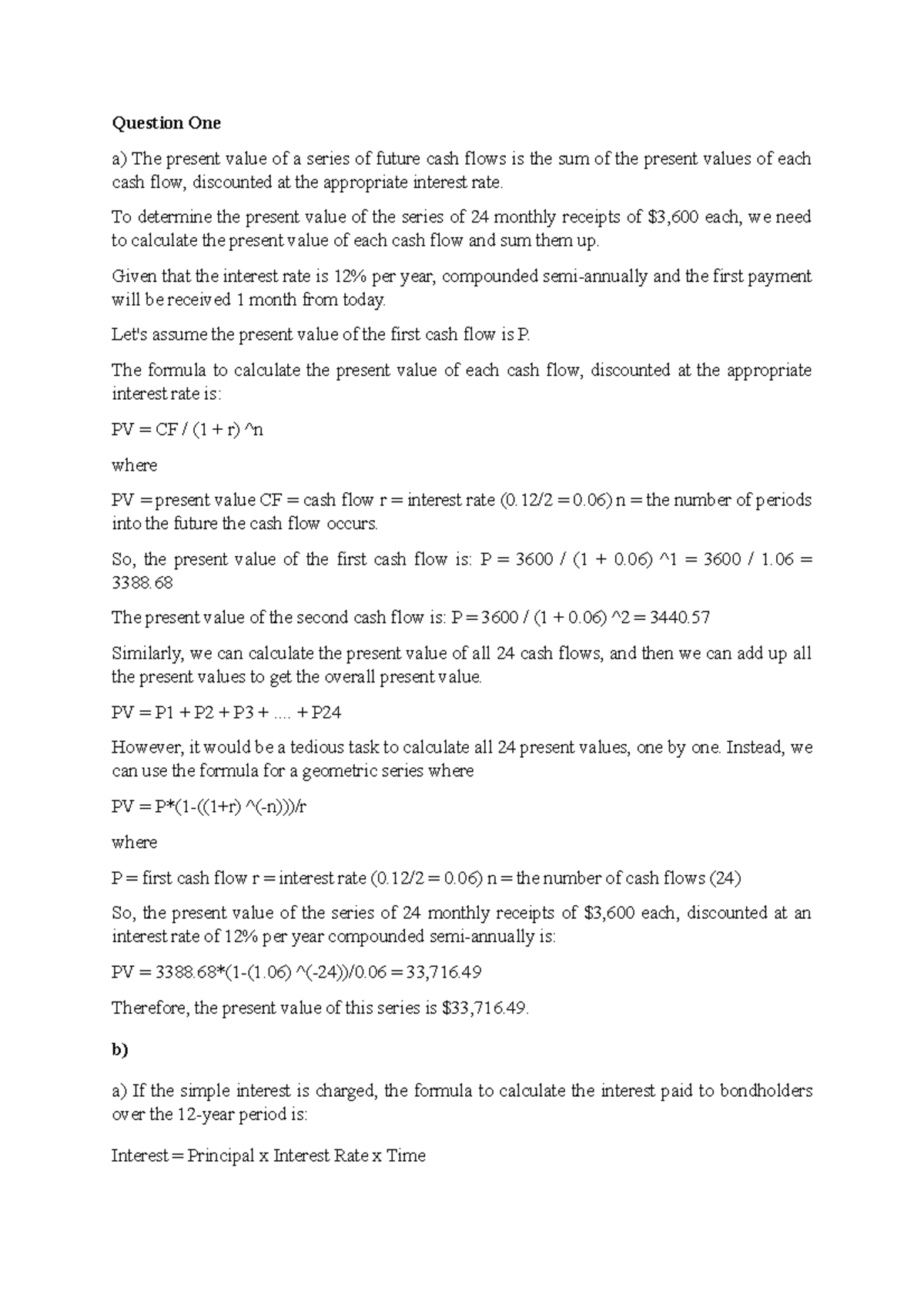 Accounting - good content on basic maths - Question One a) The present ...