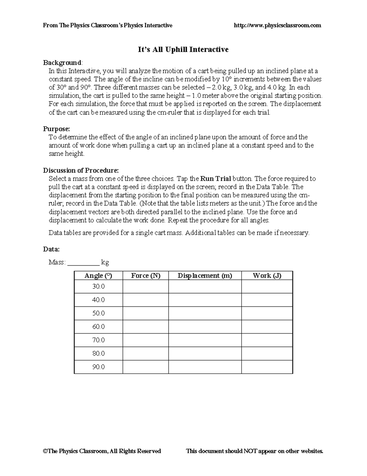 Its All Uphill - Its abt force and angle - From The Physics Classroom’s ...