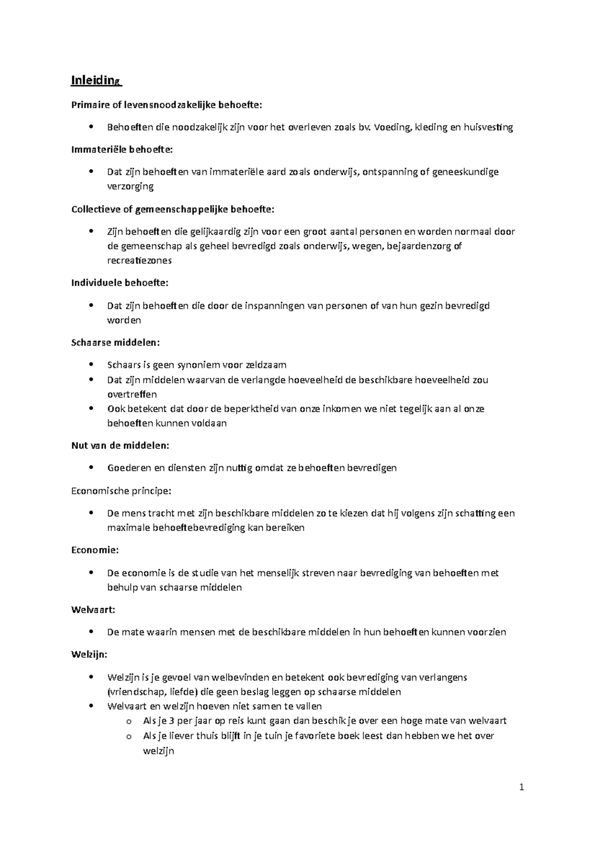 Samenvatting é - Inleiding Primaire of levensnoodzakelijke behoefte ...