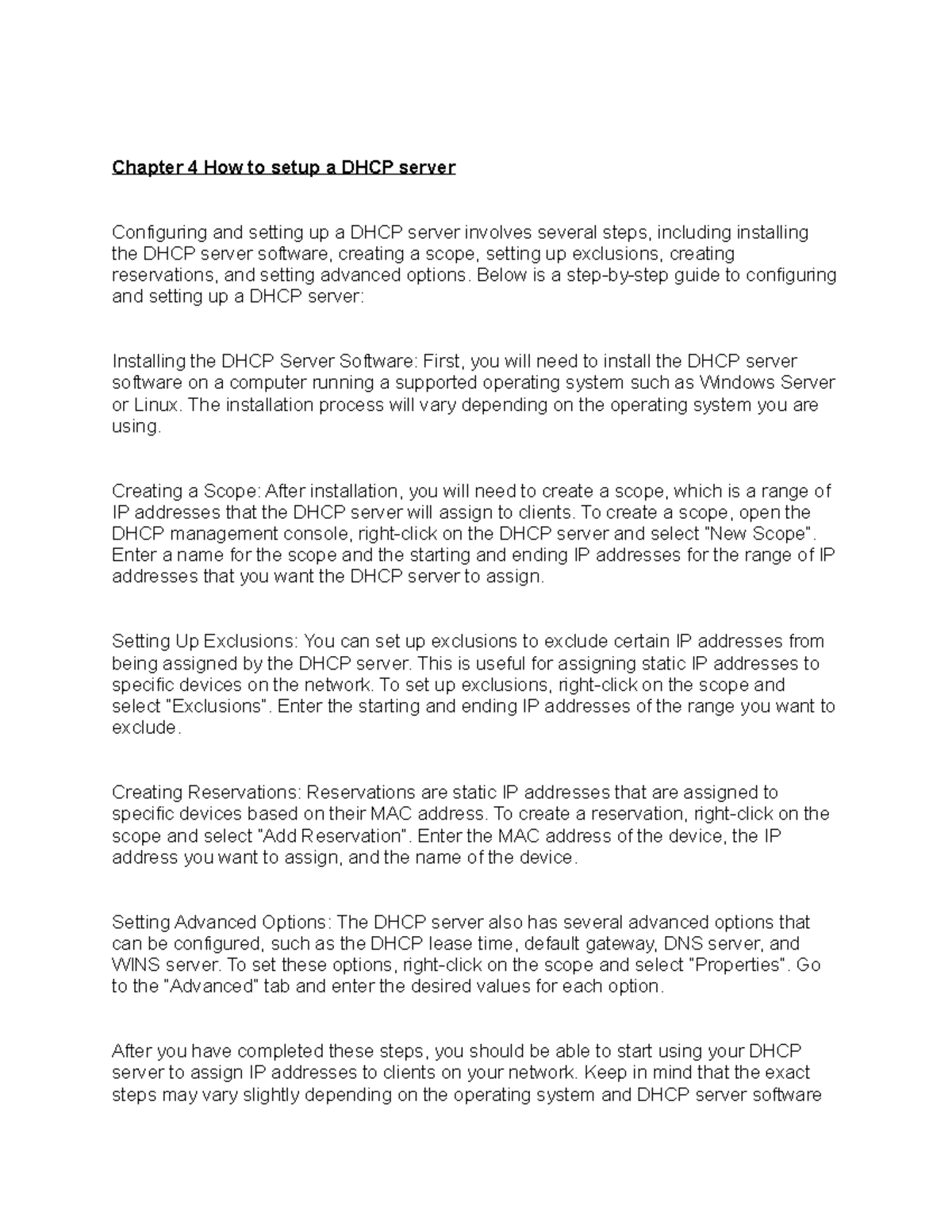 Chapter 4 How To Setup A Dhcp Server Chapter 4 How To Setup A Dhcp Server Configuring And