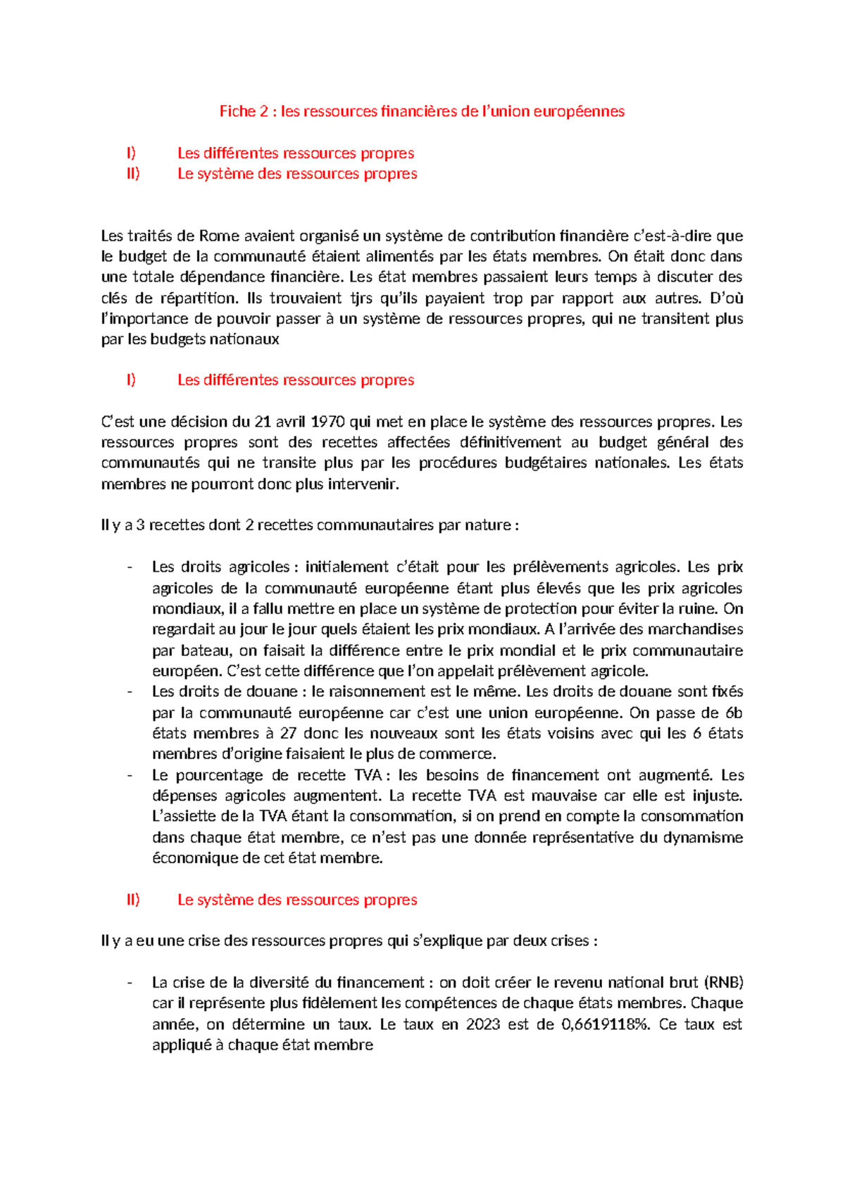 Fiche 2 - les ressources finanicères de l'union européenne - Fiche 2 ...