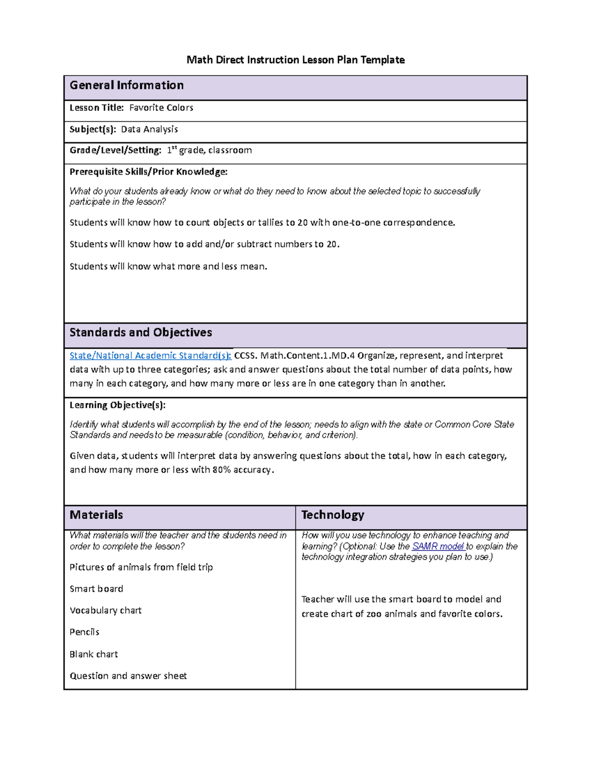 BMM3 Task 3 Lesson Plan - Math Direct Instruction Lesson Plan Template ...