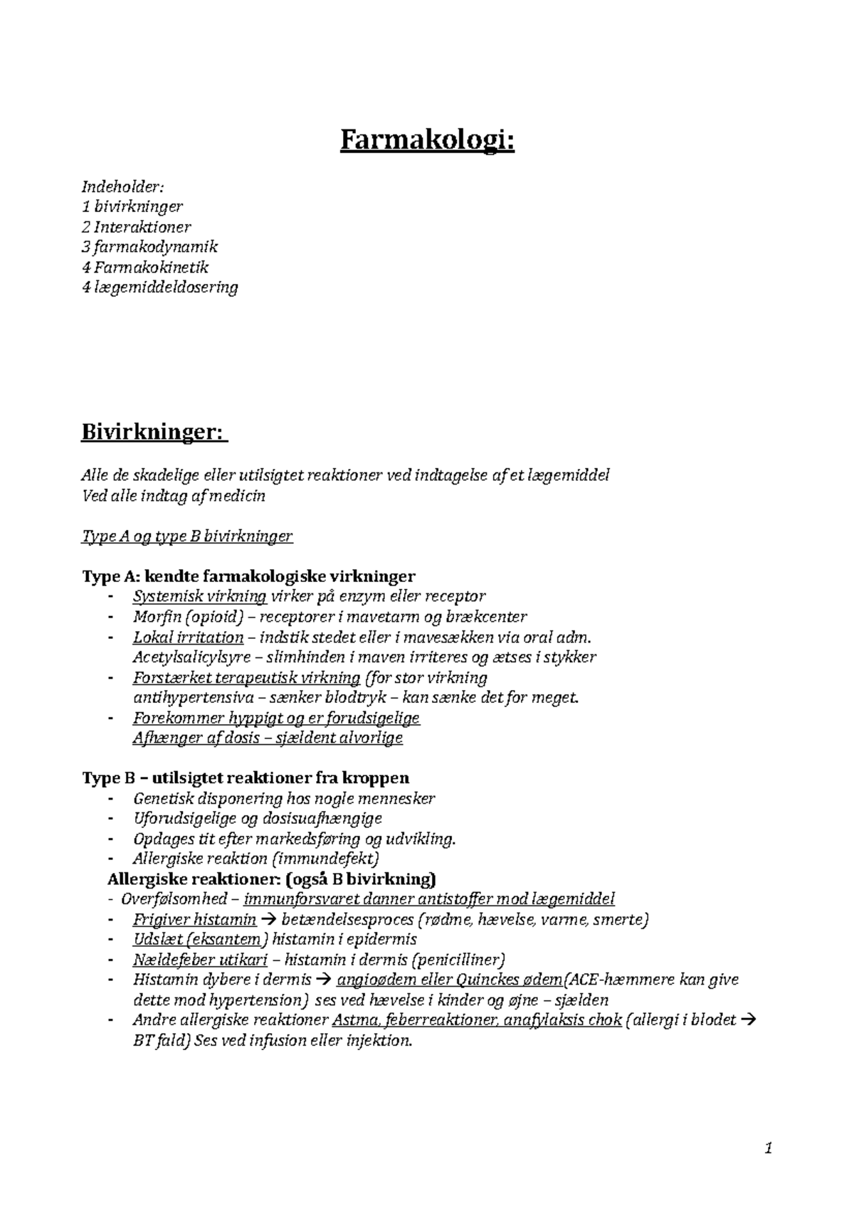 Almen Farmakologi - Indeholder gennemgang af bivirkninger, interaktion ...