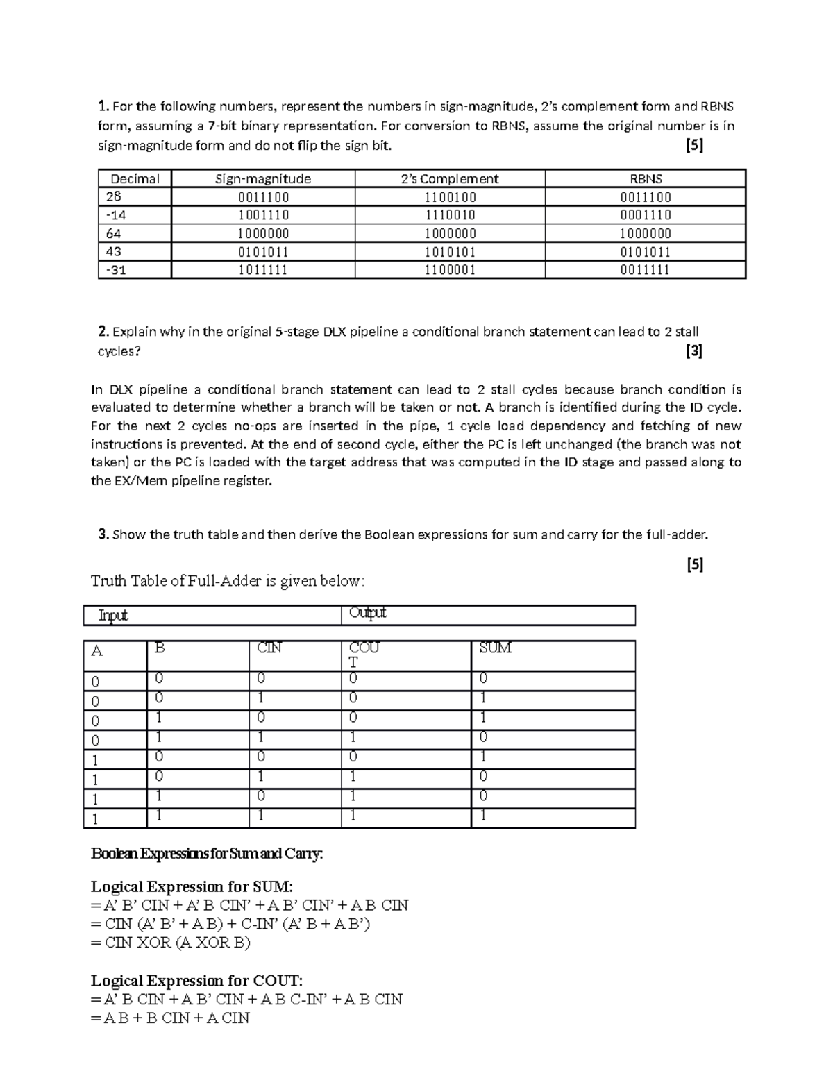 HW10 Solution Computer Architecture - 1. For the following numbers ...