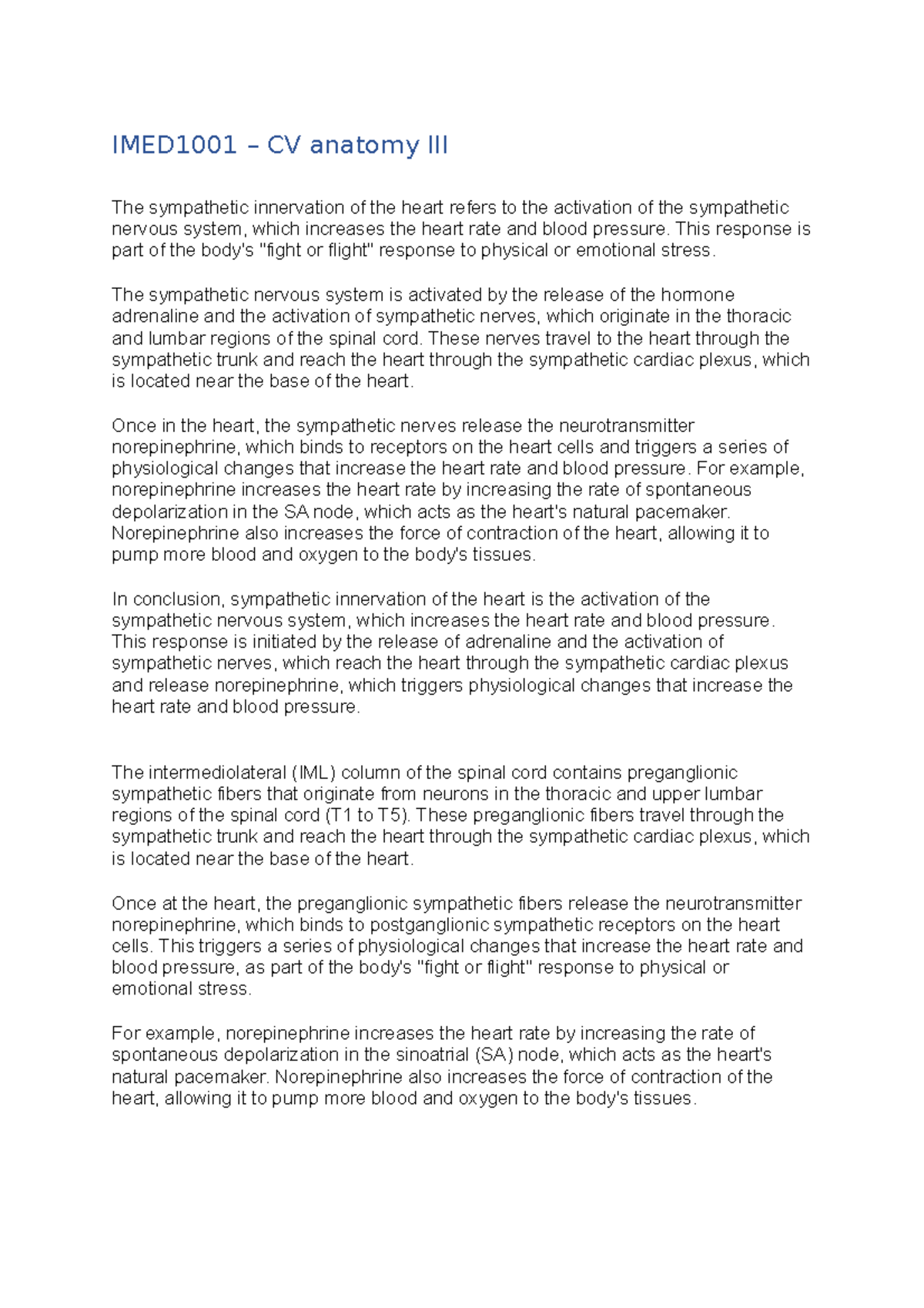 IMED1001-CVanatomy 3 - Lecture notes on cardiac anatomy 3 - IMED1001 ...