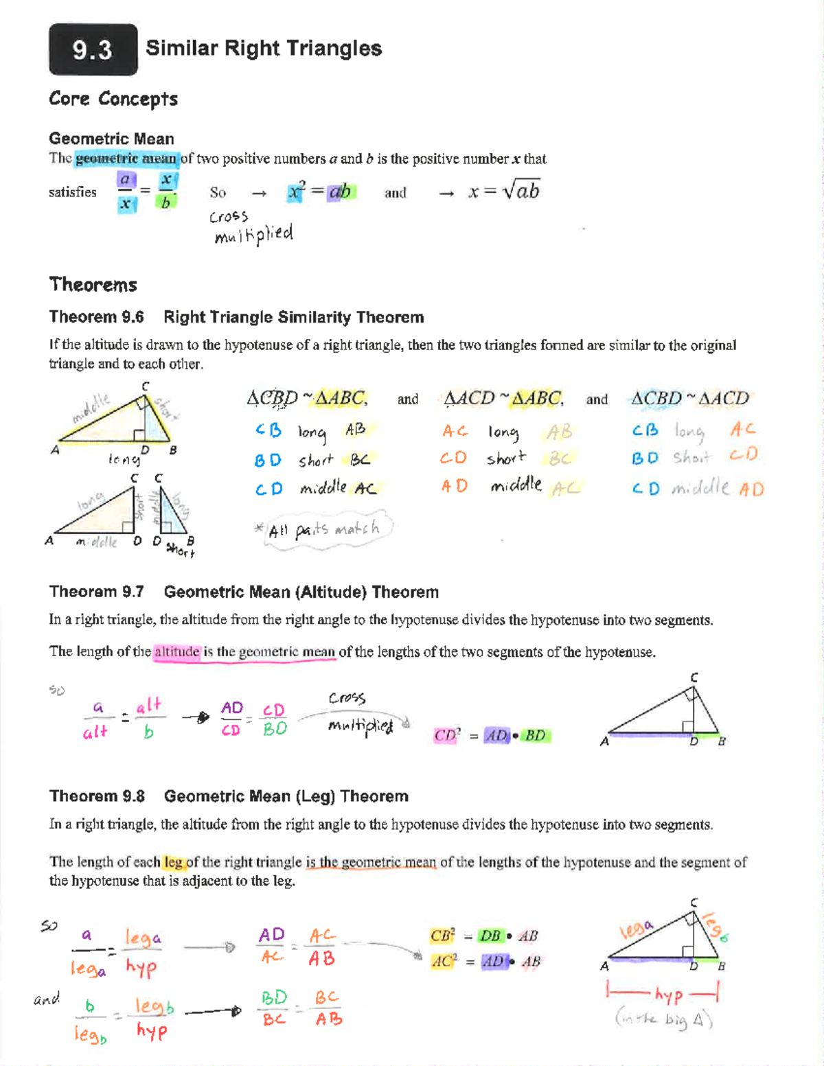 Chapter 9sect3notes - Math Similar Right Triangles - 9 Similar Right ...