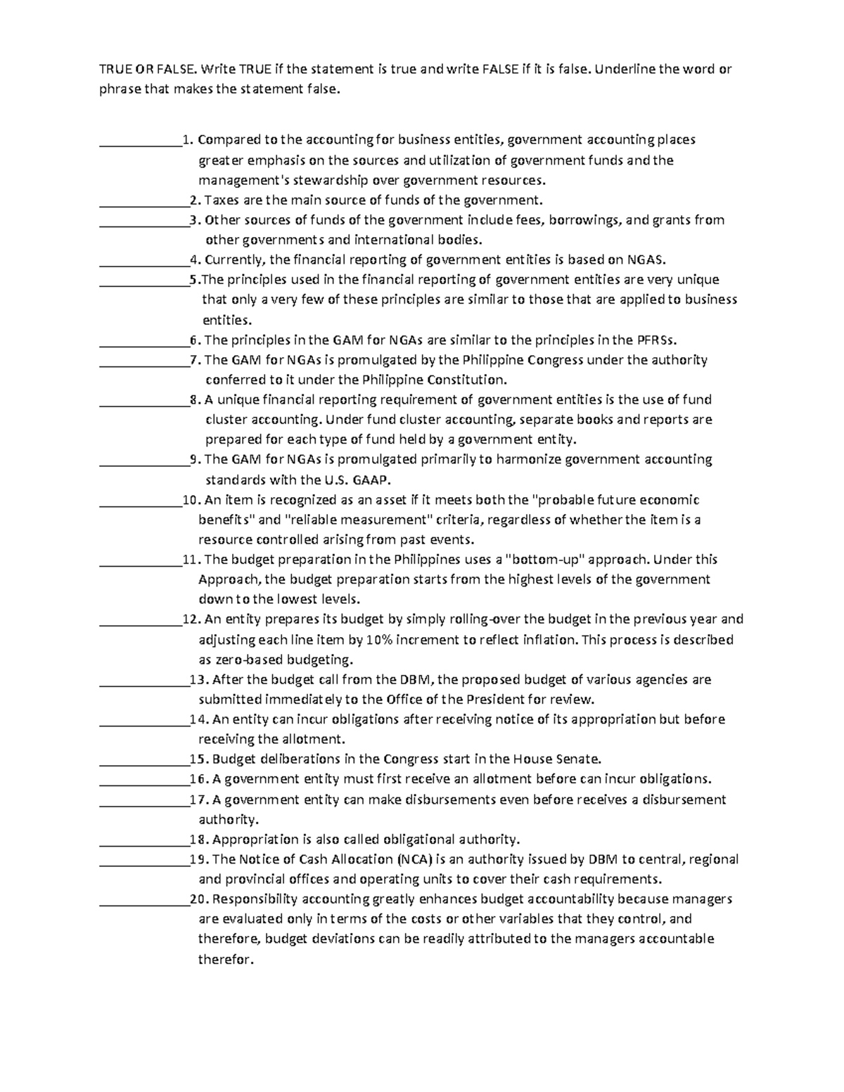 PDF document - Governance - TRUE OR FALSE. Write TRUE if the statement ...