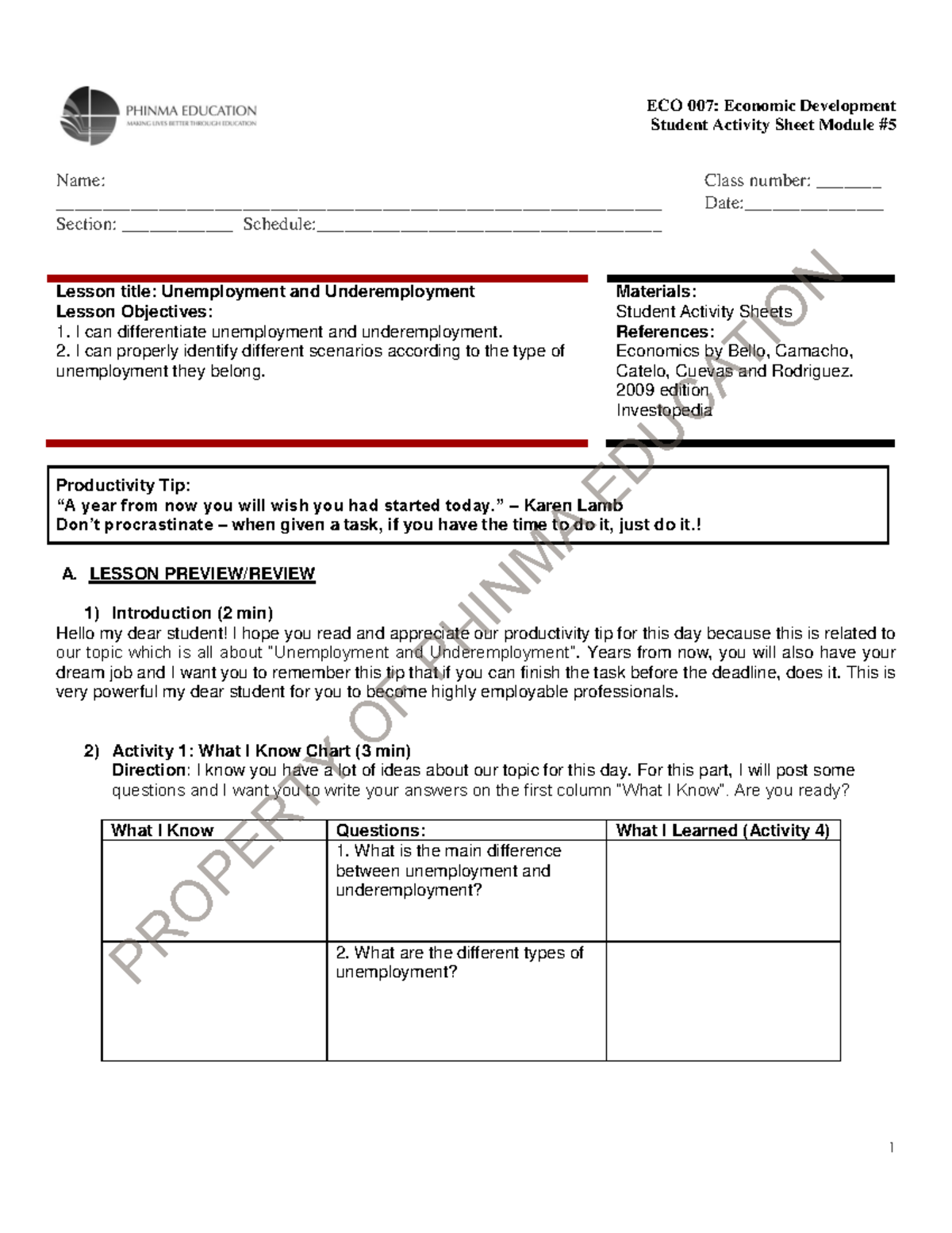 SAS5-ECO007 - Notes on Economic Development - Student Activity Sheet ...