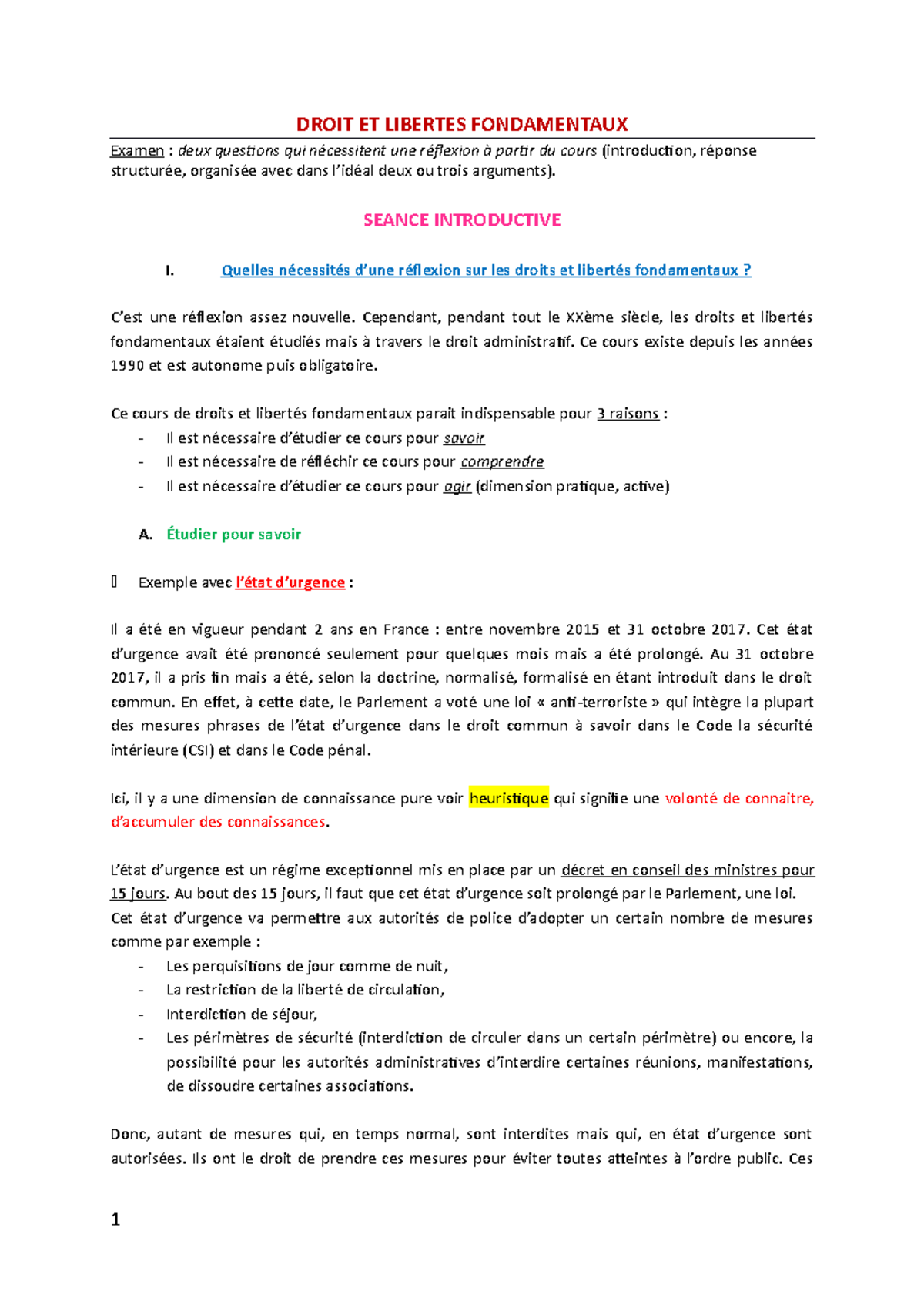 droit et libertés fondamentales - DROIT ET LIBERTES FONDAMENTAUX Examen ...