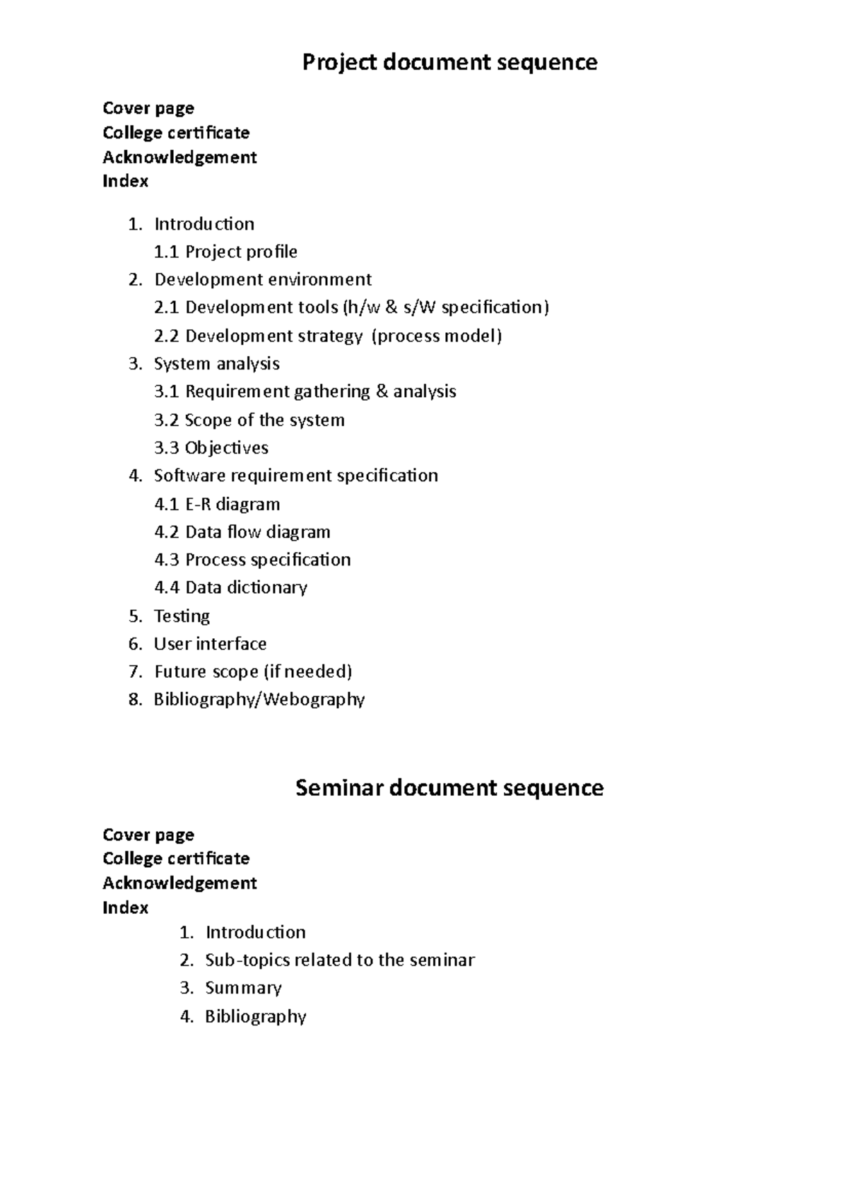 Documentation Sequence project seminar - Project document sequence Cover page College ...
