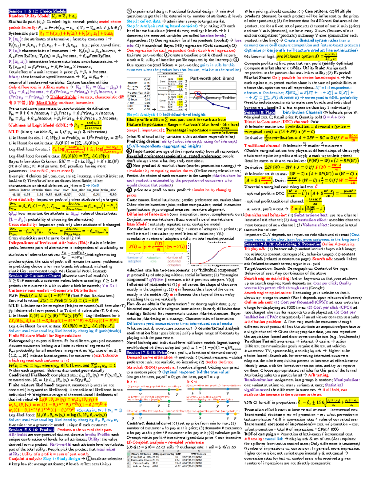 MA cheatsheet - Marketing Analytics final exam cheat sheet - Session 11 & 12: Choice Models ...