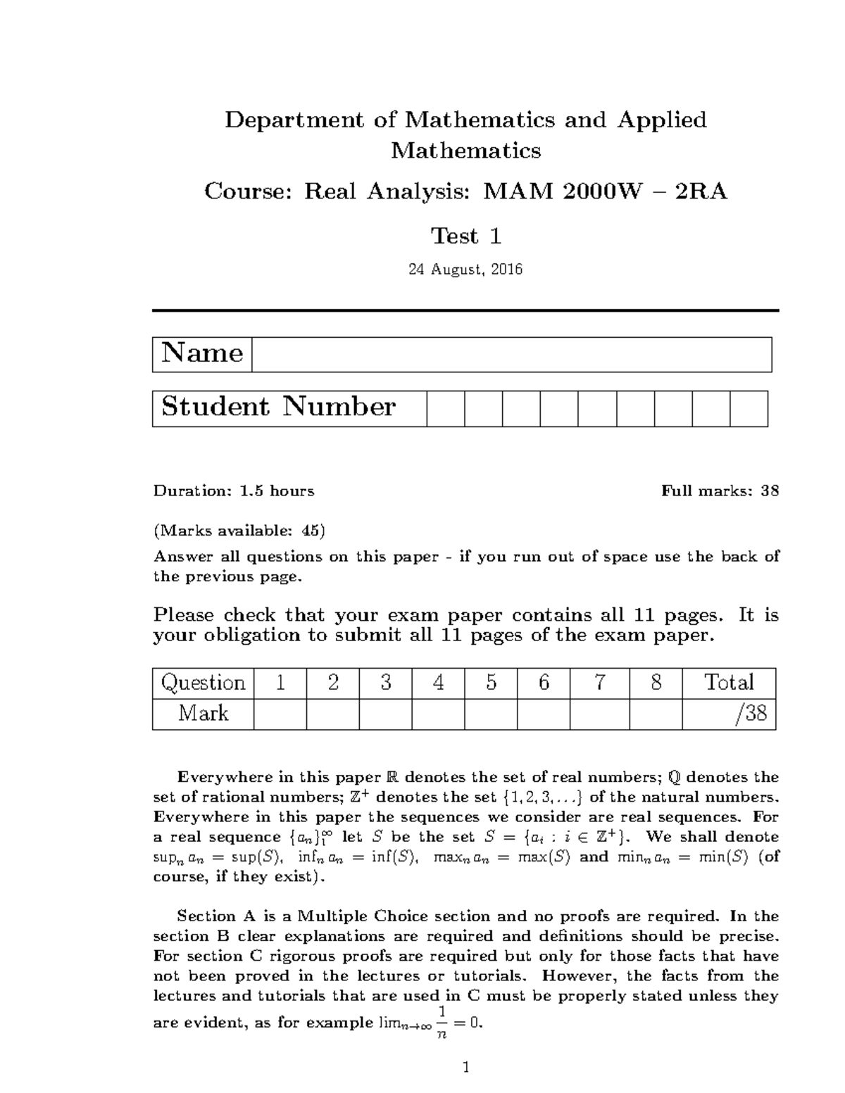 2016 test RA 1 - practice test for RA - Department of Mathematics and ...