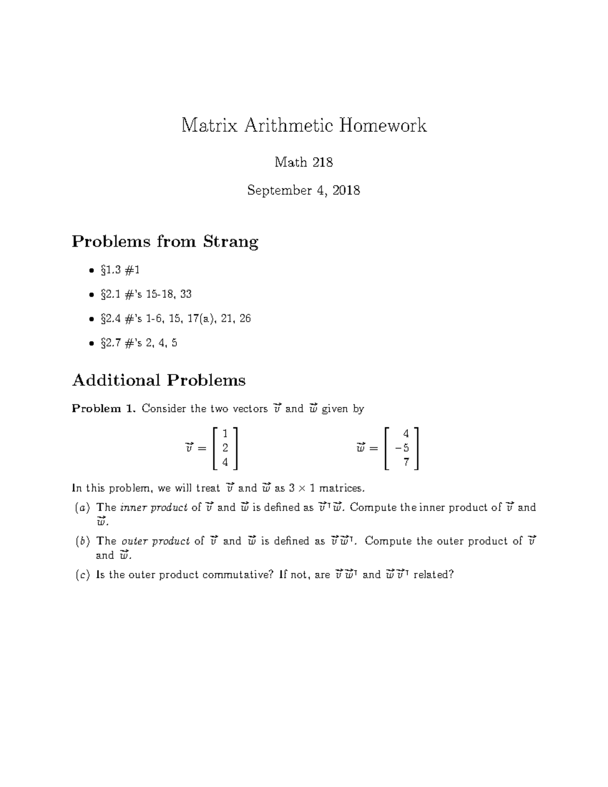 218f18 matrix arithmetic hw - math 218 - Matrix Arithmetic Homework ...