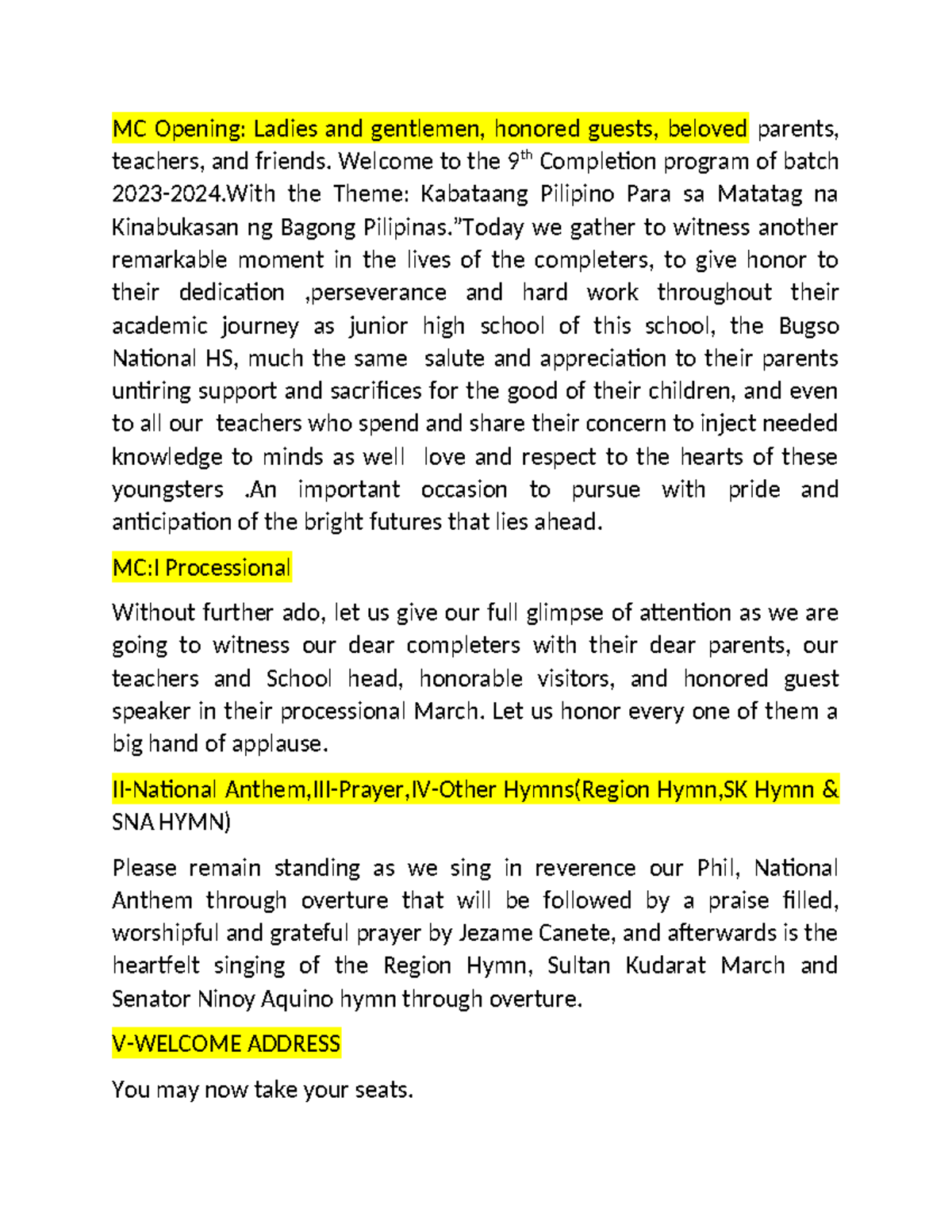 Emcee Script - MC Opening: Ladies and gentlemen, honored guests ...