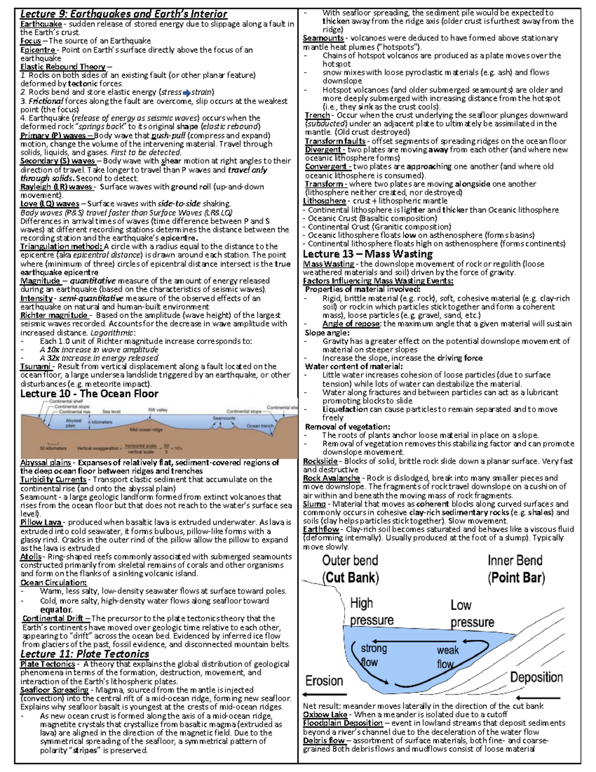 ES 1022 -Earth Rocks! - Final Exam Notes - Lecture 9: Earthquakes and ...
