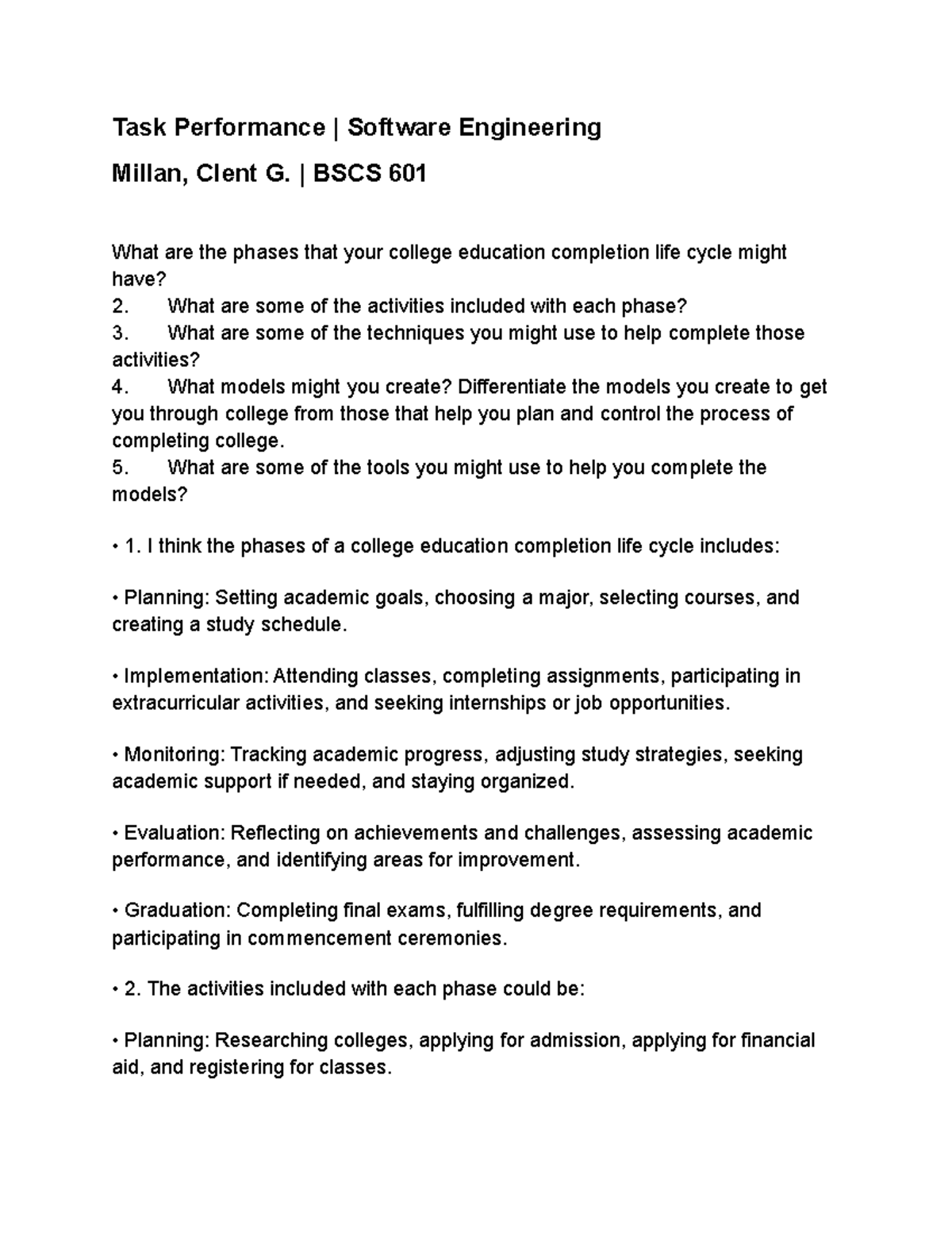 Tp soft eng - Essay - Task Performance | Software Engineering Millan ...