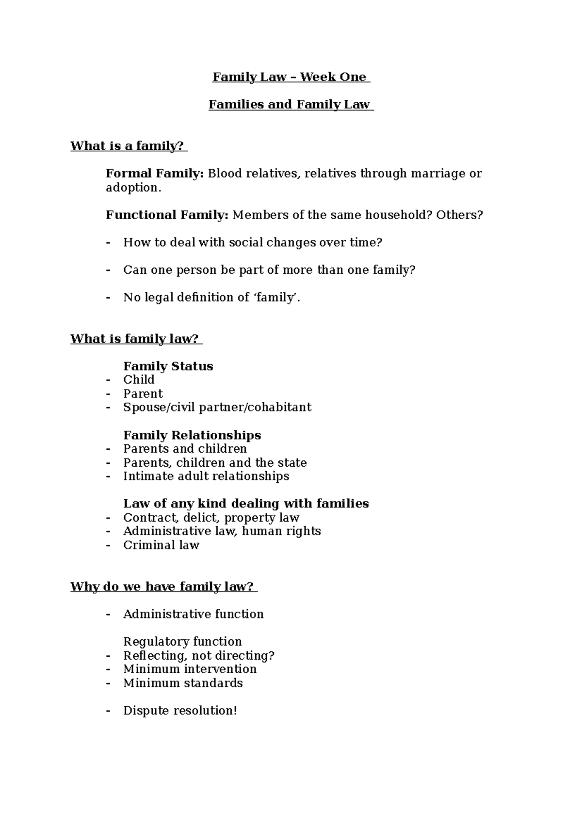 Families and Family Law - Family Law – Week One Families and Family Law ...