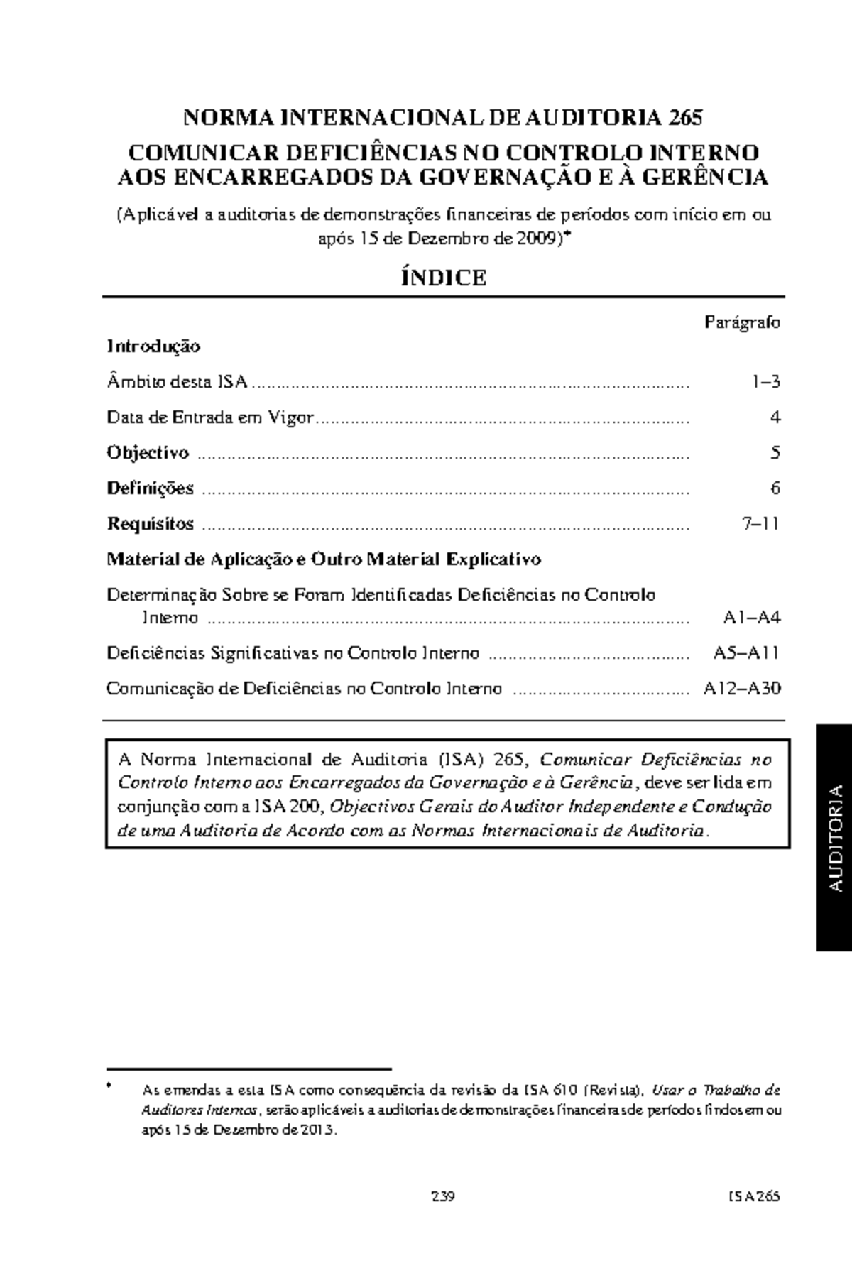 ISA 265 - ISA 265 para leitura e compreensão - AUDITORIA NORMA ...
