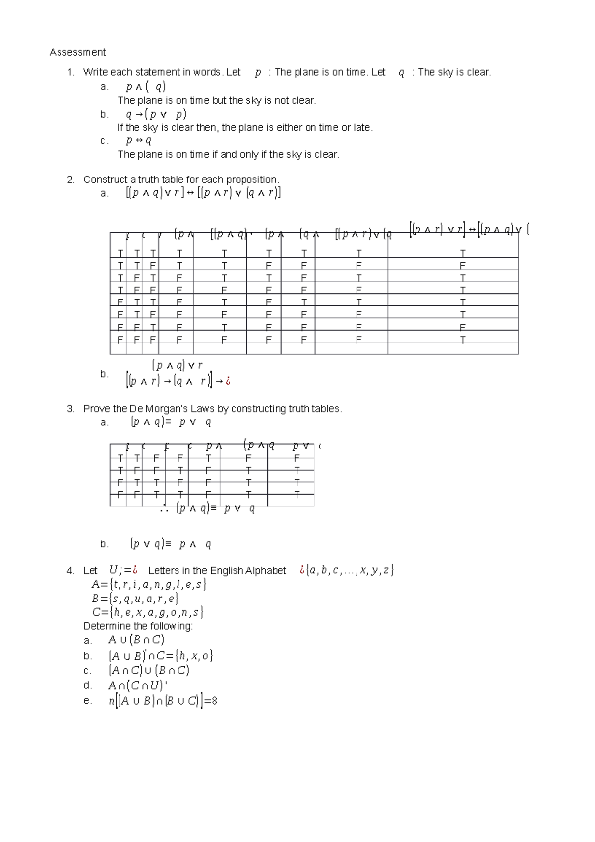 Mmwv2-ans-lecture-truth table - Assessment 1. Write each statement in ...