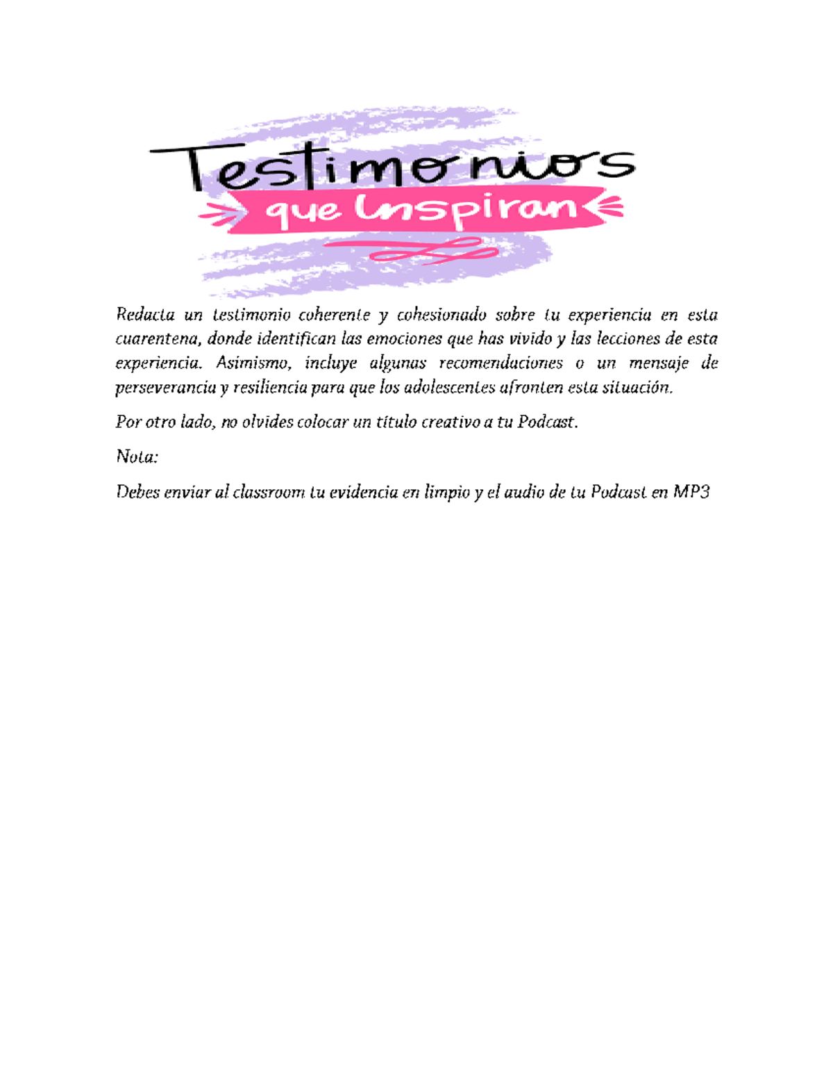 Evidencia Testimonios QUE Inspiran - estimonios que Inspiran Redacta un ...