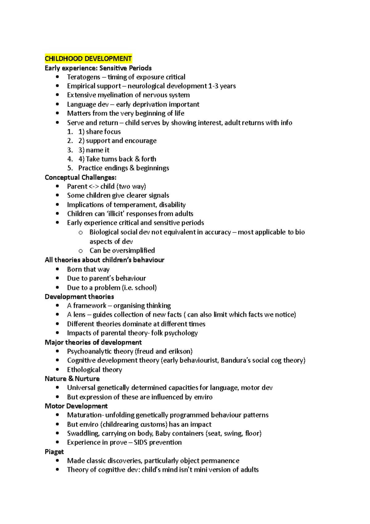 Exam Notes - Exam note summary for easy study of final - CHILDHOOD ...