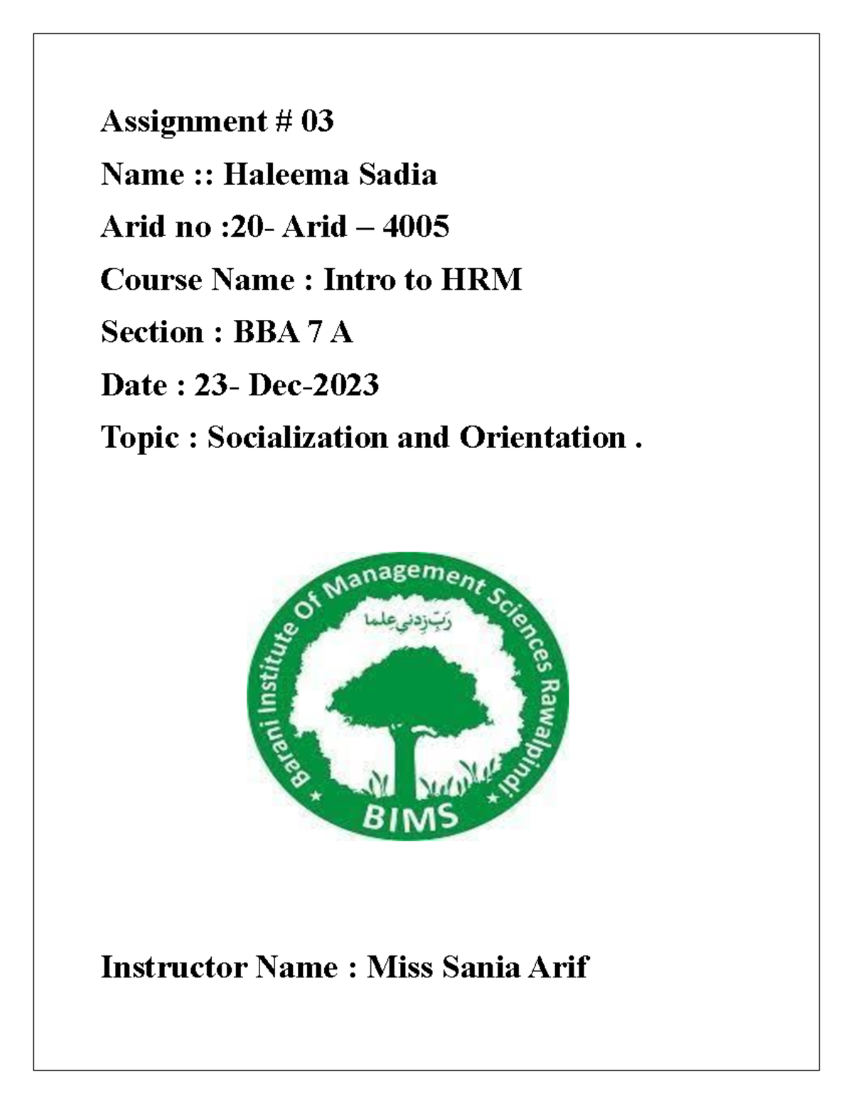 Haleema sadia hrm assignment 2 - Assignment # 03 Name :: Haleema Sadia ...