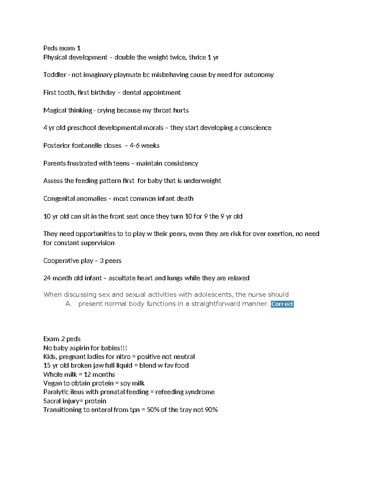 Peds exam 1 - exam reviews - Peds exam 1 Physical development – double ...